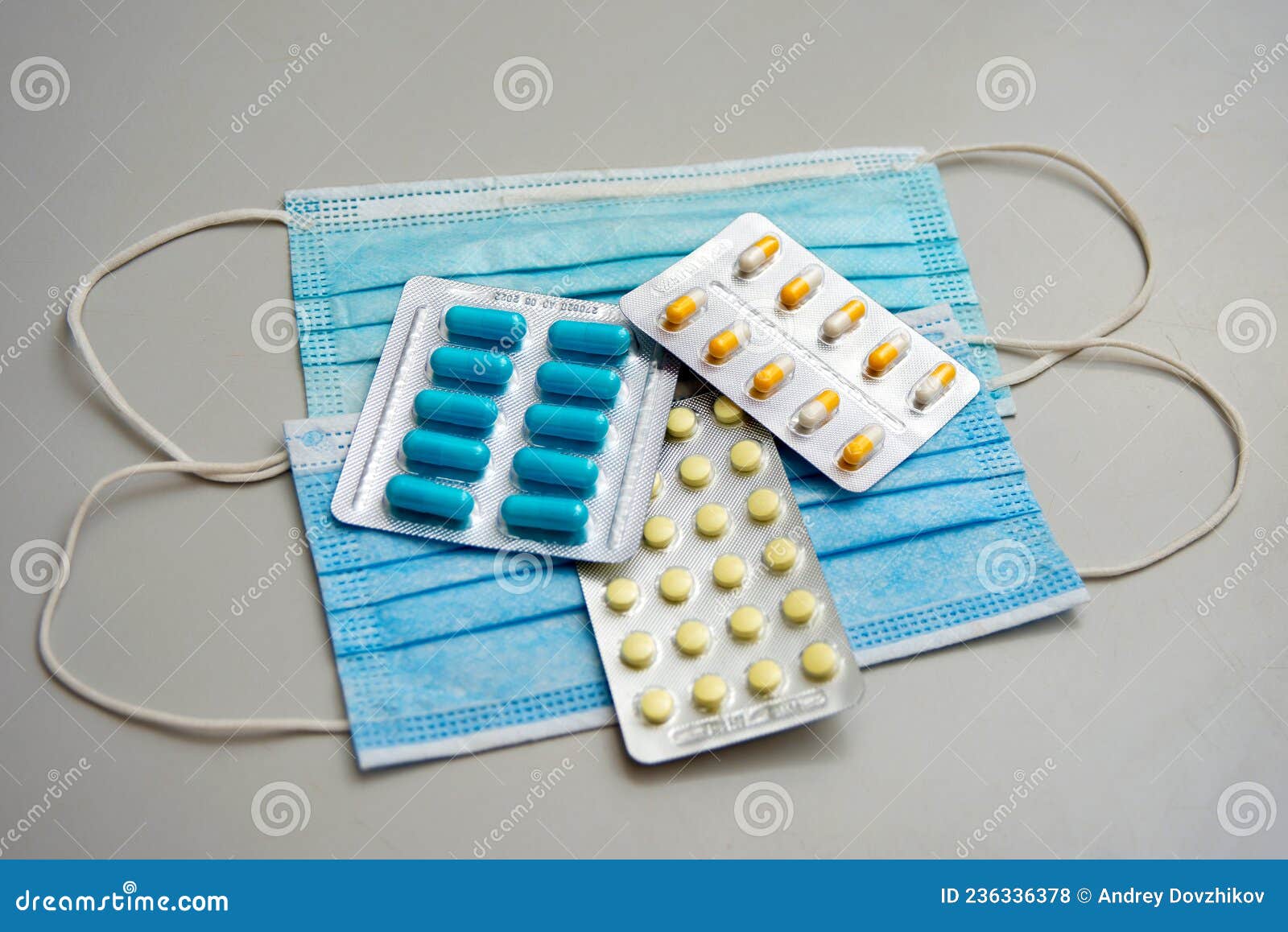Three Different Pill Plates are on Two Masks Stock Photo - Image of ...