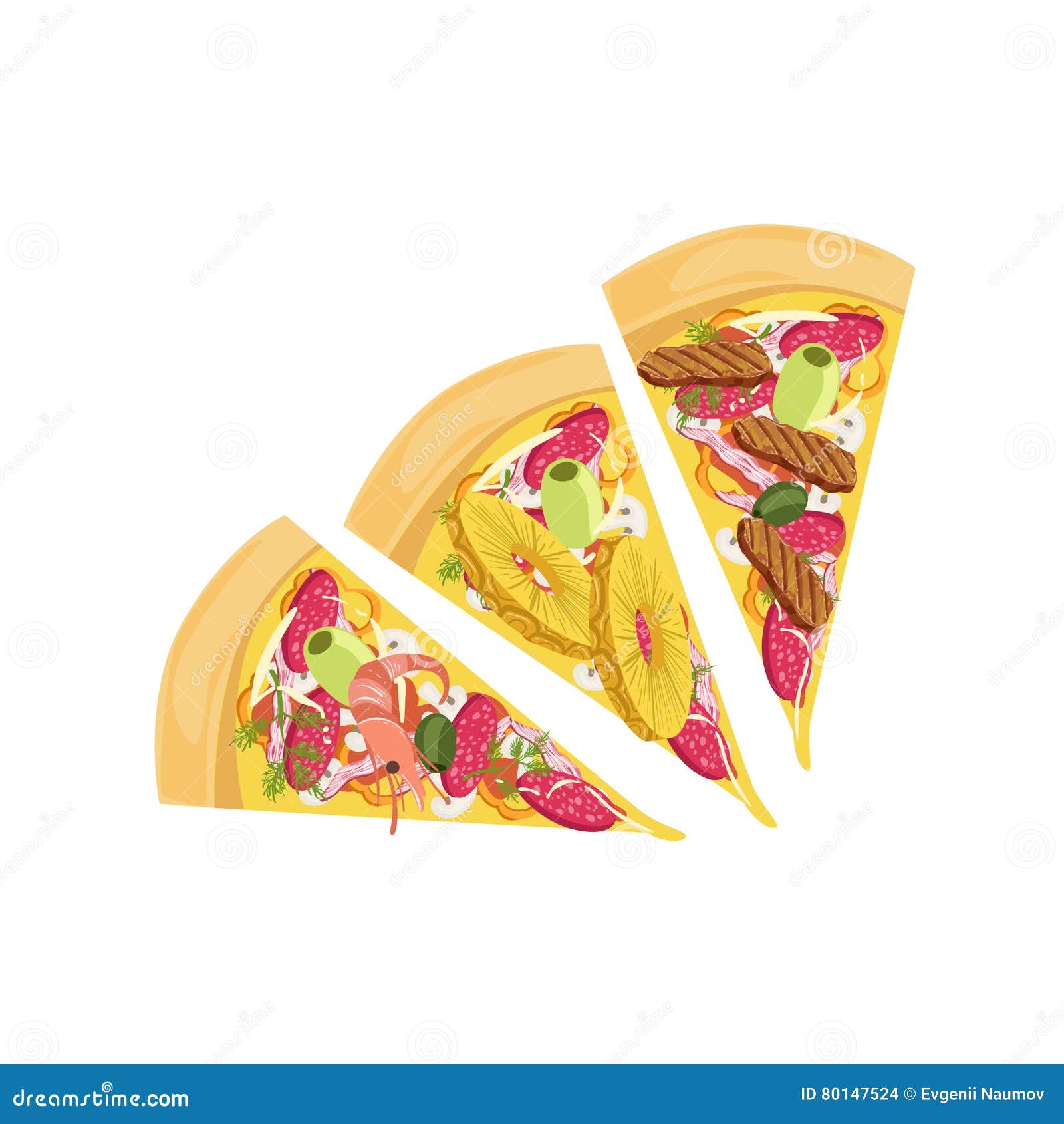 Three Different Pizza Slices Set Stock Vector - Illustration of crust ...