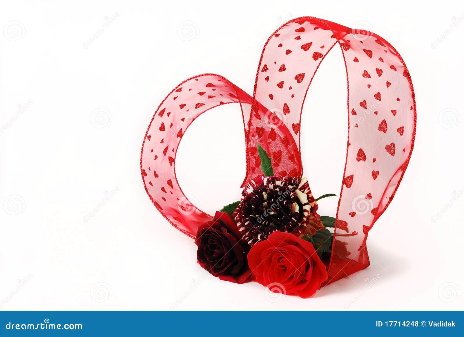 Three Different Red Tint Roses with Heart Shaped Stock Photo - Image of ...