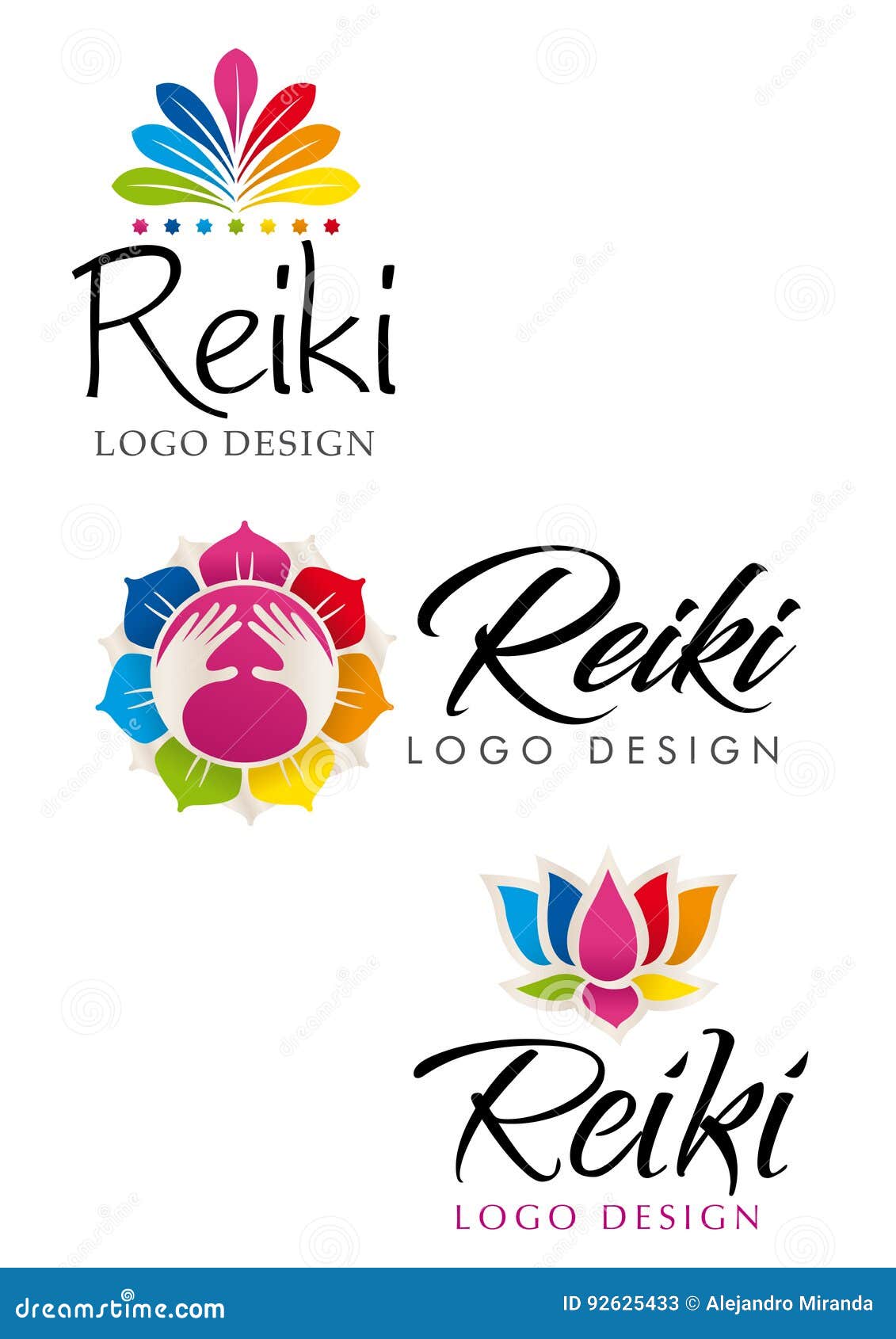 Three Different Reiki Logos with Floral Theme with the Colors of the ...