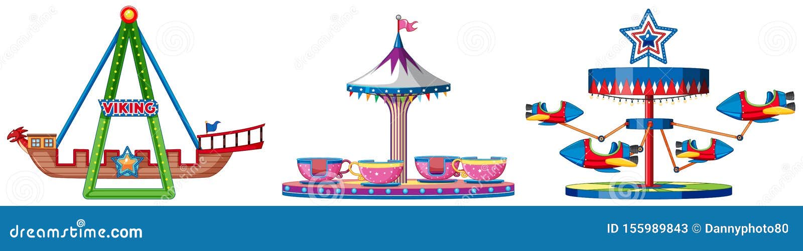 Three Different Rides at Fun Fair Stock Vector - Illustration of gaming ...