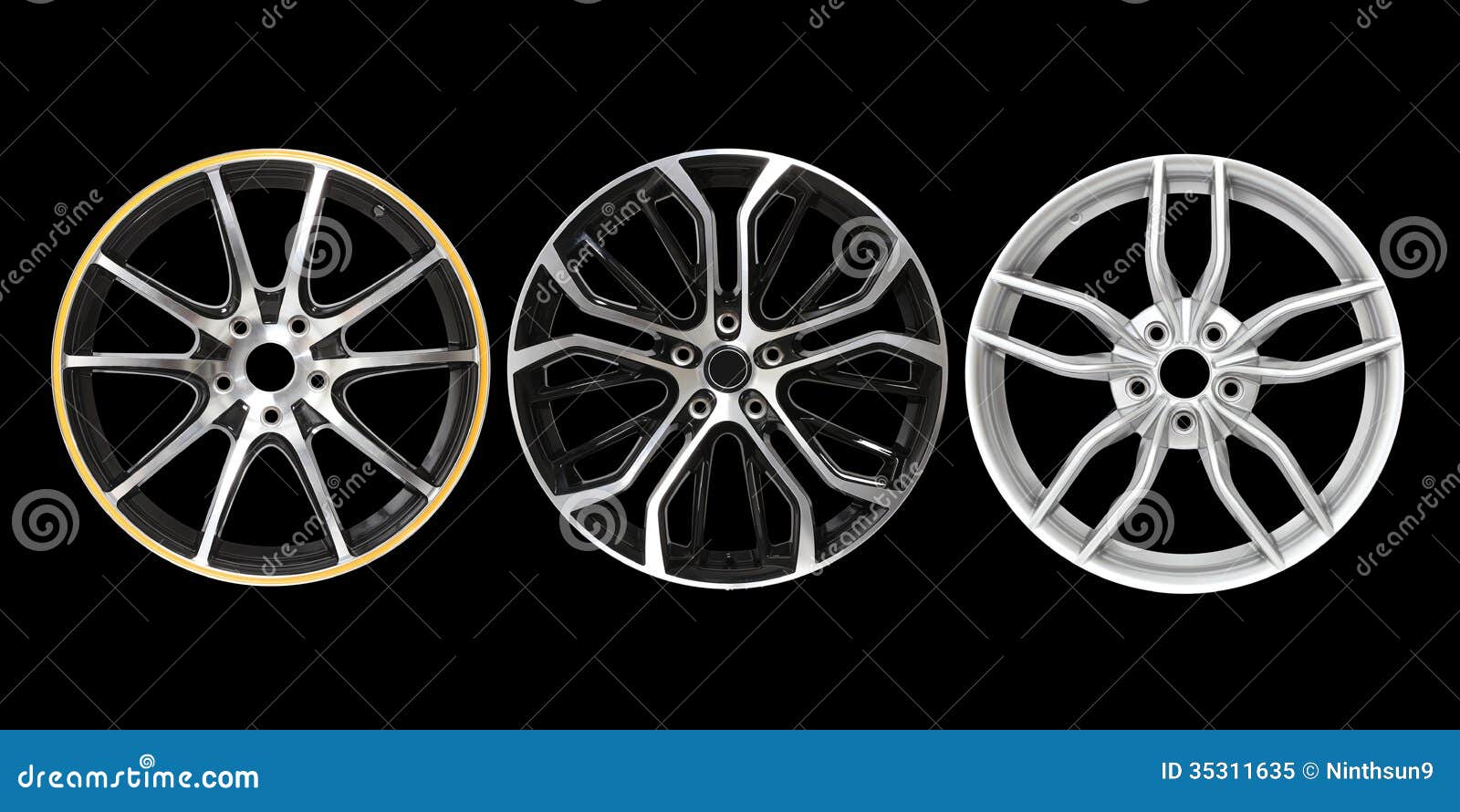 Three different rims stock illustration. Illustration of chrome - 35311635