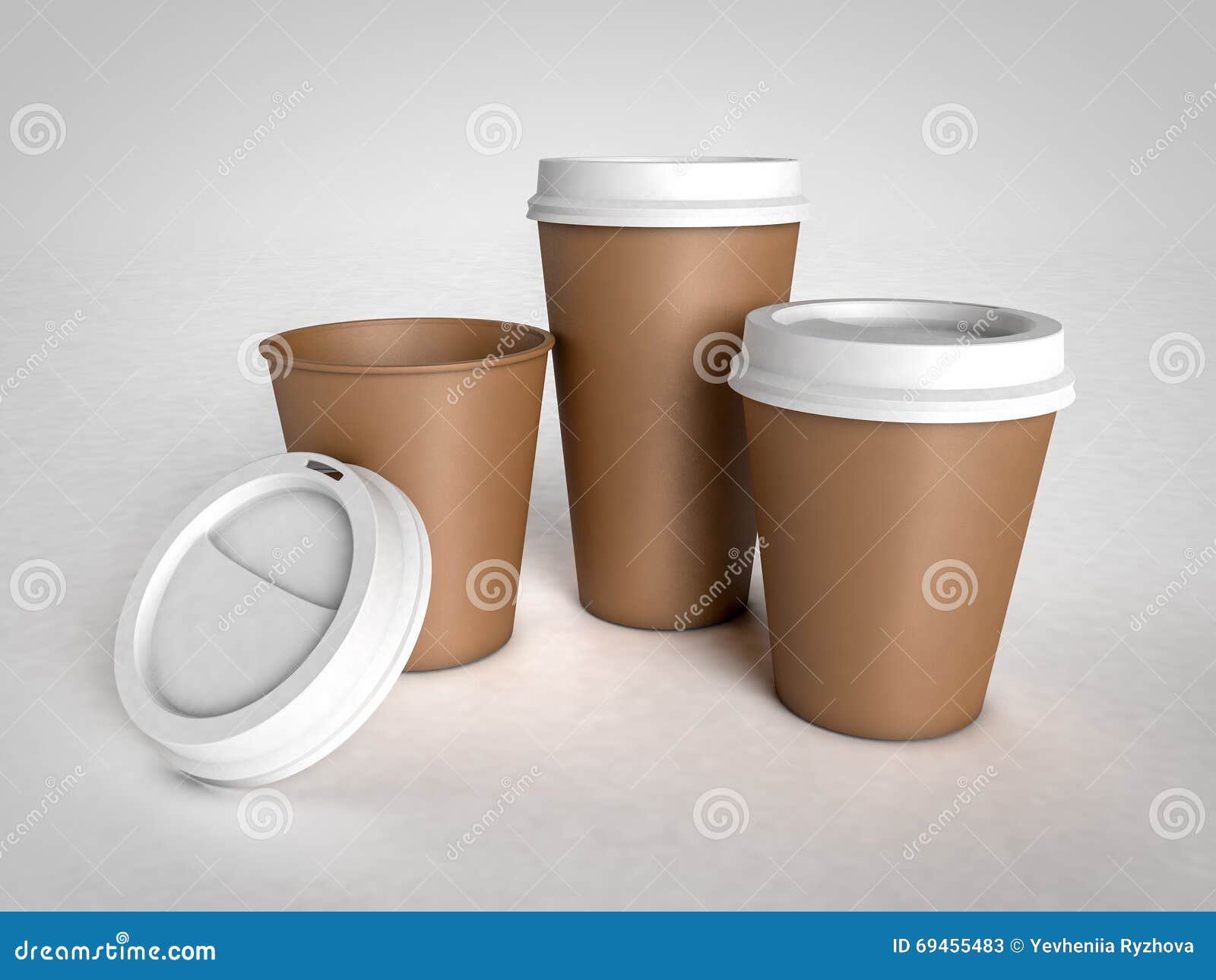 Three Different Size Paper Cups for Coffee with Plastic Caps on Stock ...