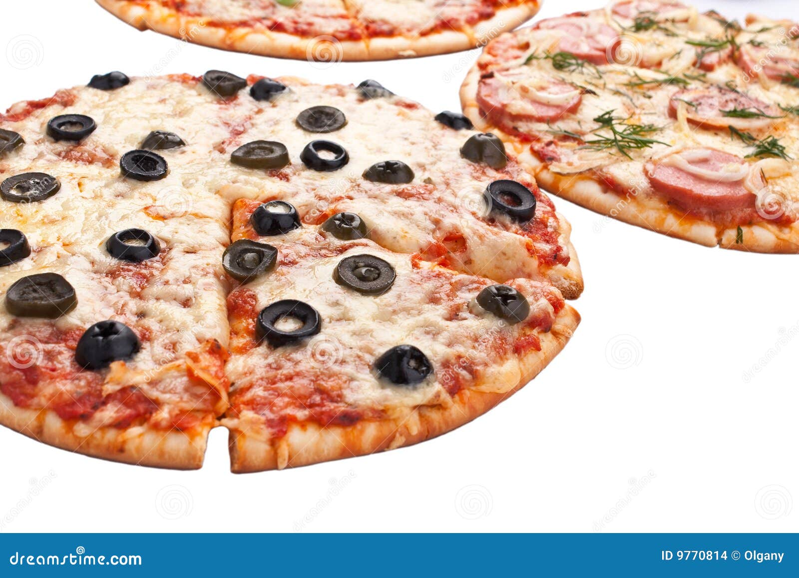 Three Different Sliced Pizzas Stock Photo - Image of fastfood, dough ...