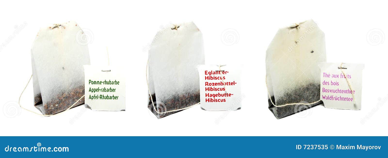 Three different tea bags stock image. Image of isolated - 7237535