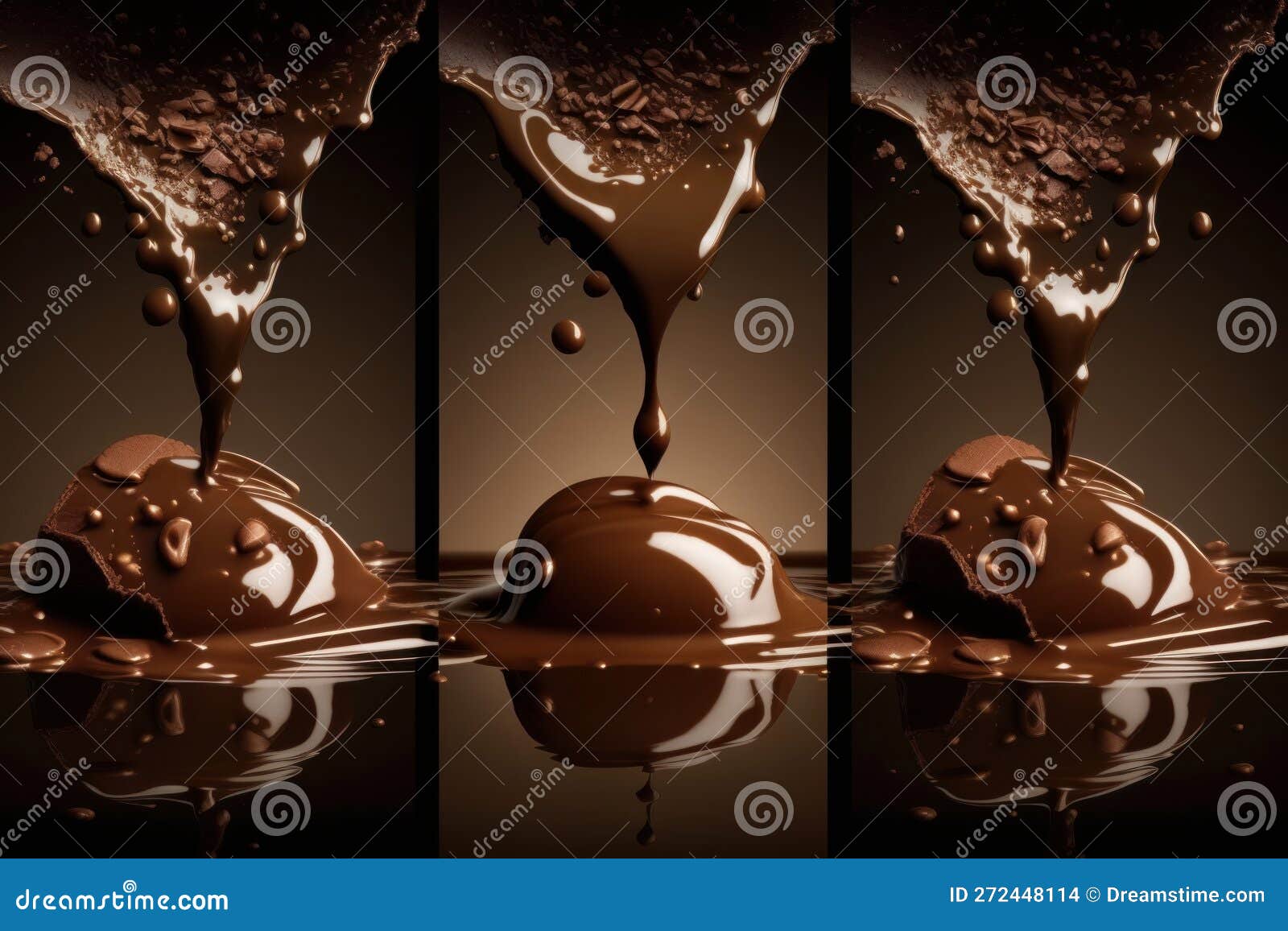 Three Different Types of Chocolates Drop into Liquid Stock Illustration ...