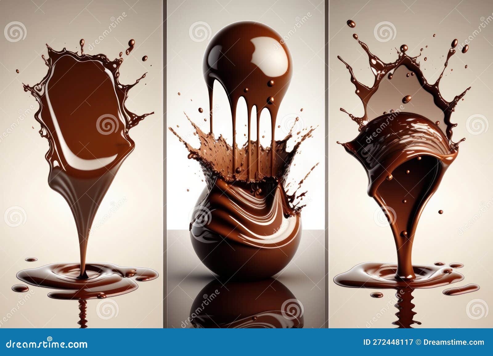 Three Different Types of Chocolates Drop into Liquid Stock Image ...