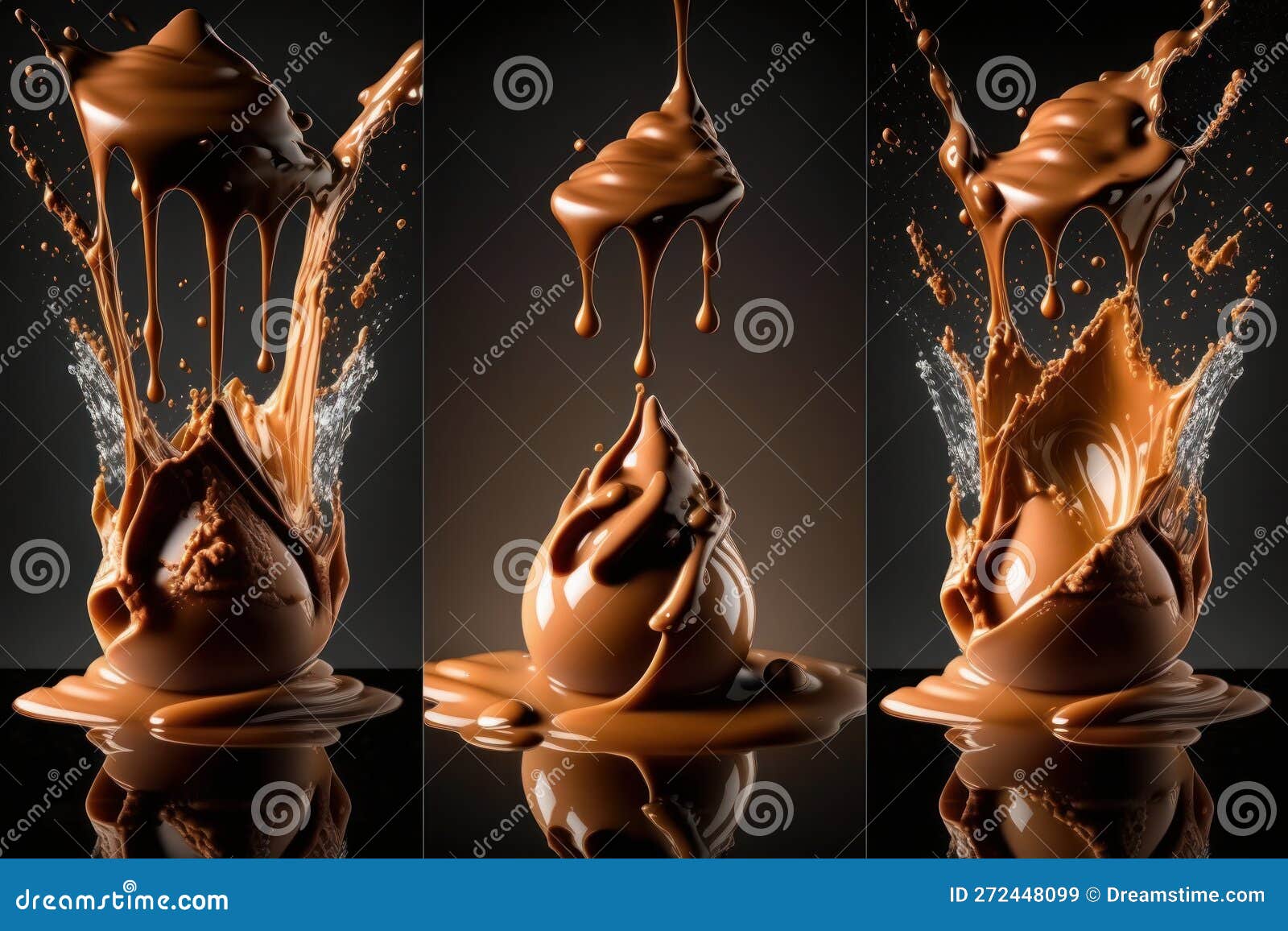 Three Different Types of Chocolates Drop into Liquid Stock Image ...