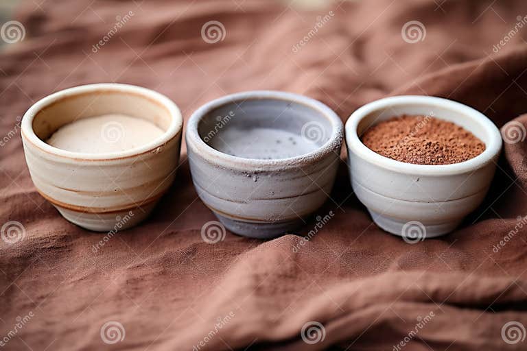 Three Different Types of Clay in Small Bowls Stock Image - Image of ...