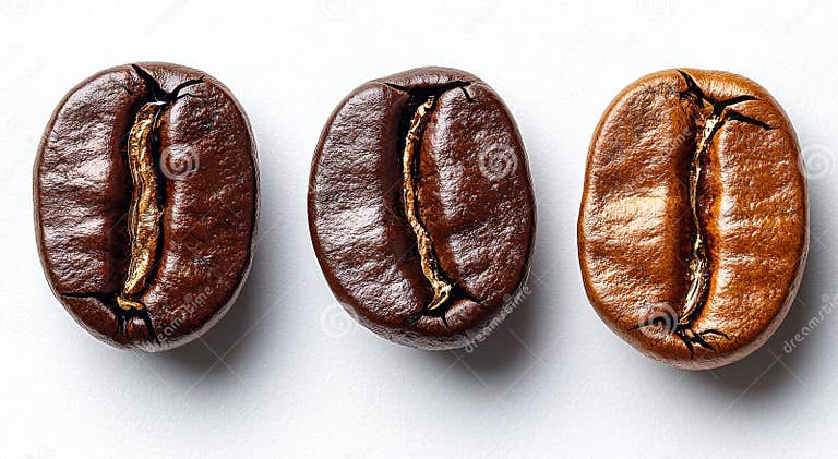 Three Different Types of Coffee Beans are Shown, with One Being a Light ...