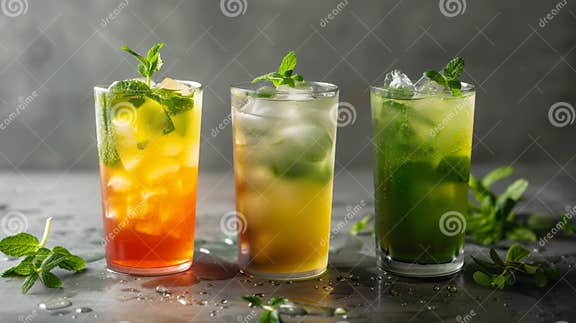 Three Different Types of Drinks Arranged on Table Stock Image - Image ...