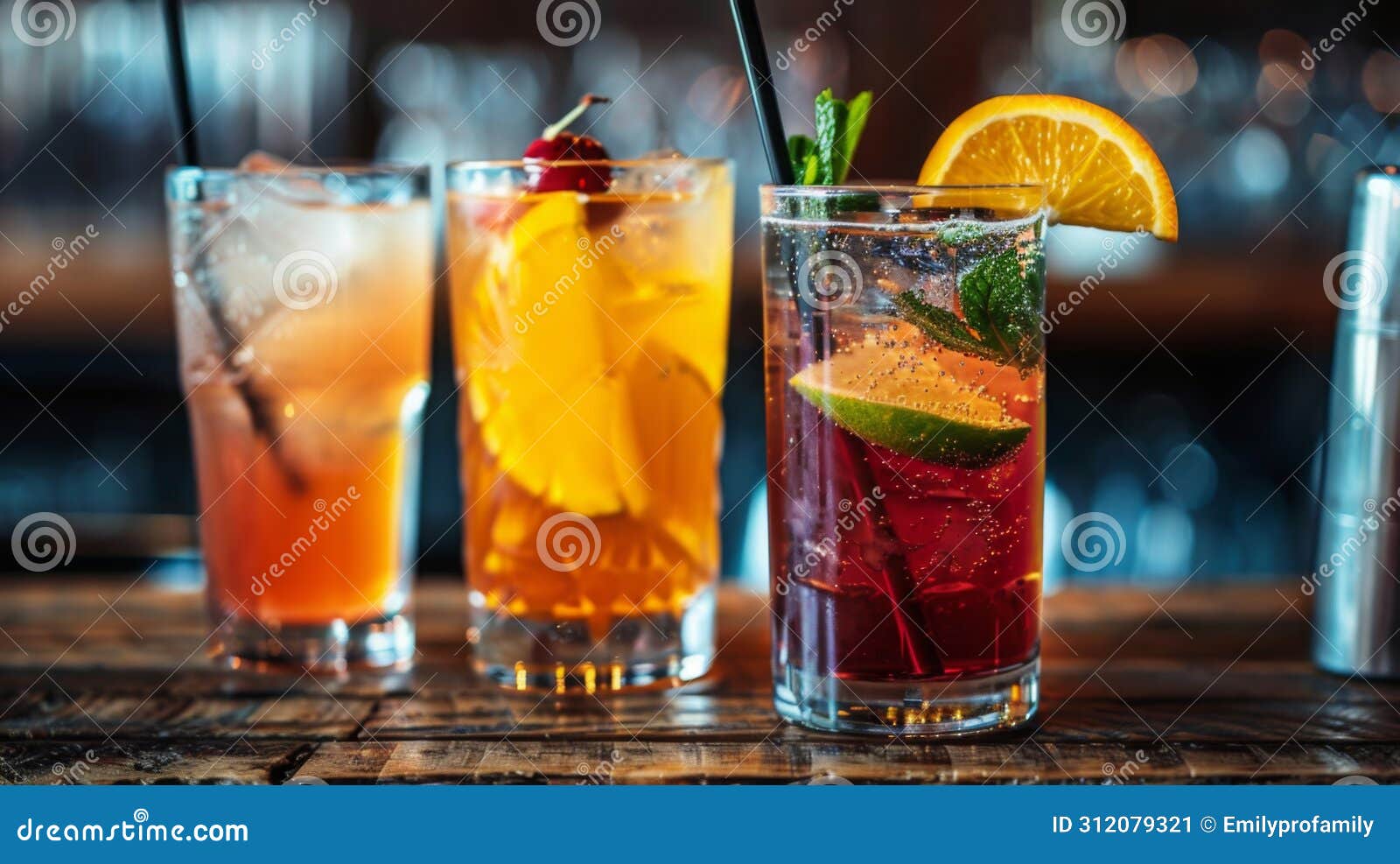 Three Different Types of Drinks on a Table Stock Image - Image of iced ...