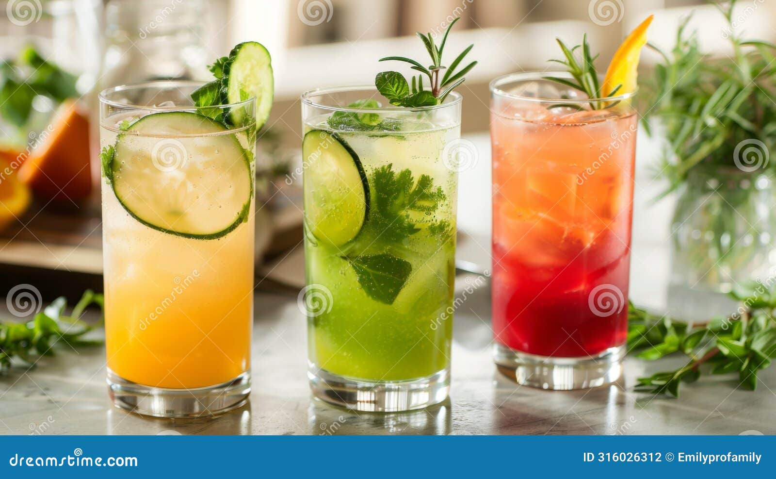Three Different Types of Drinks on Table Stock Photo - Image of brunch ...