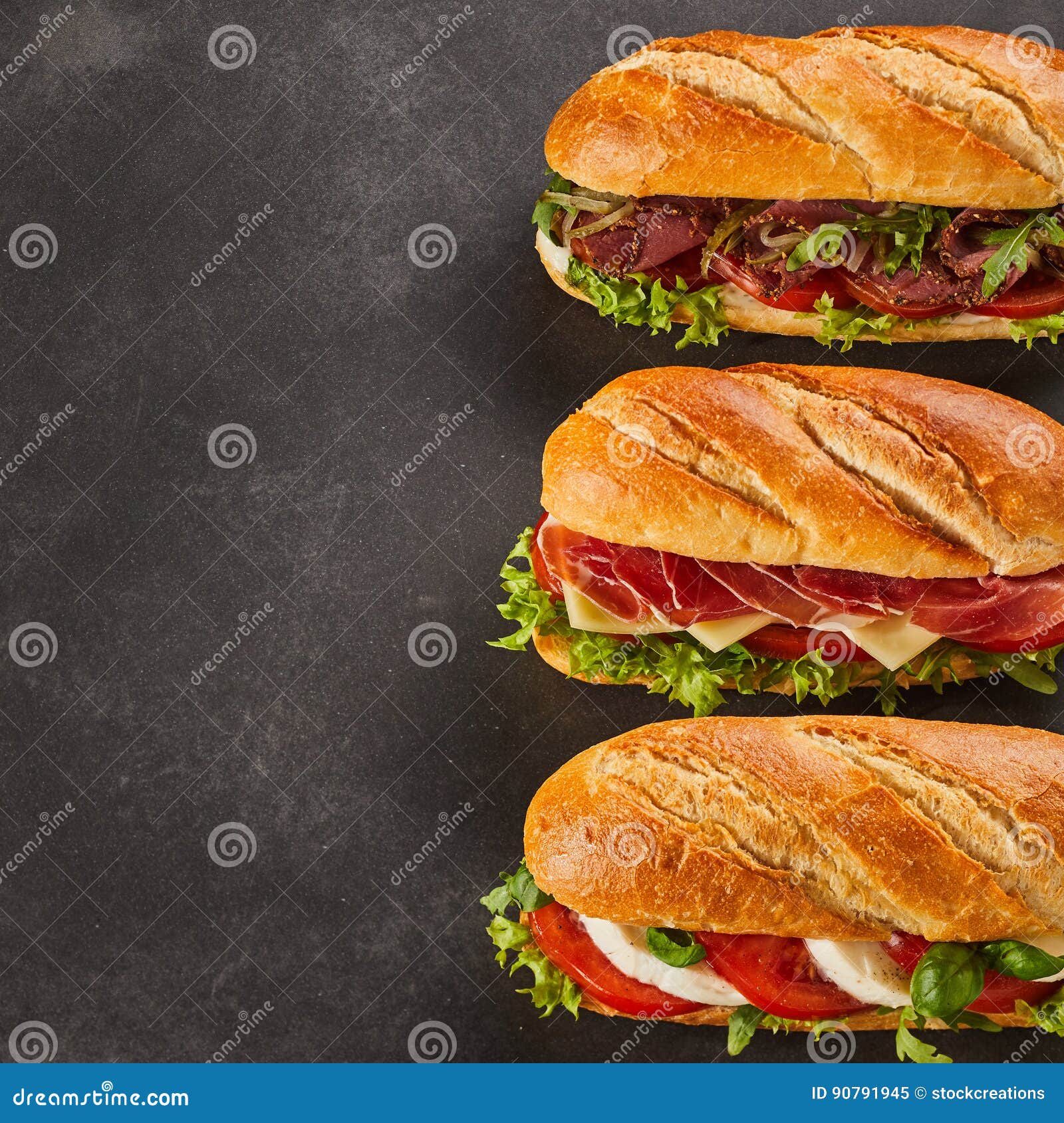 Three Different Types of Gourmet Sandwiches Stock Image - Image of ...