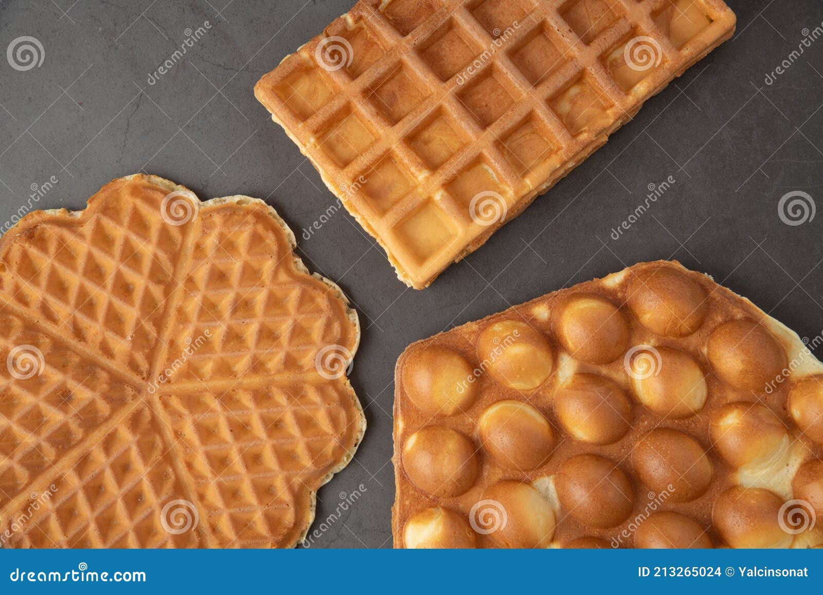 Three Different Waffles in Square, Flower and Bubble Shape Stock Photo ...