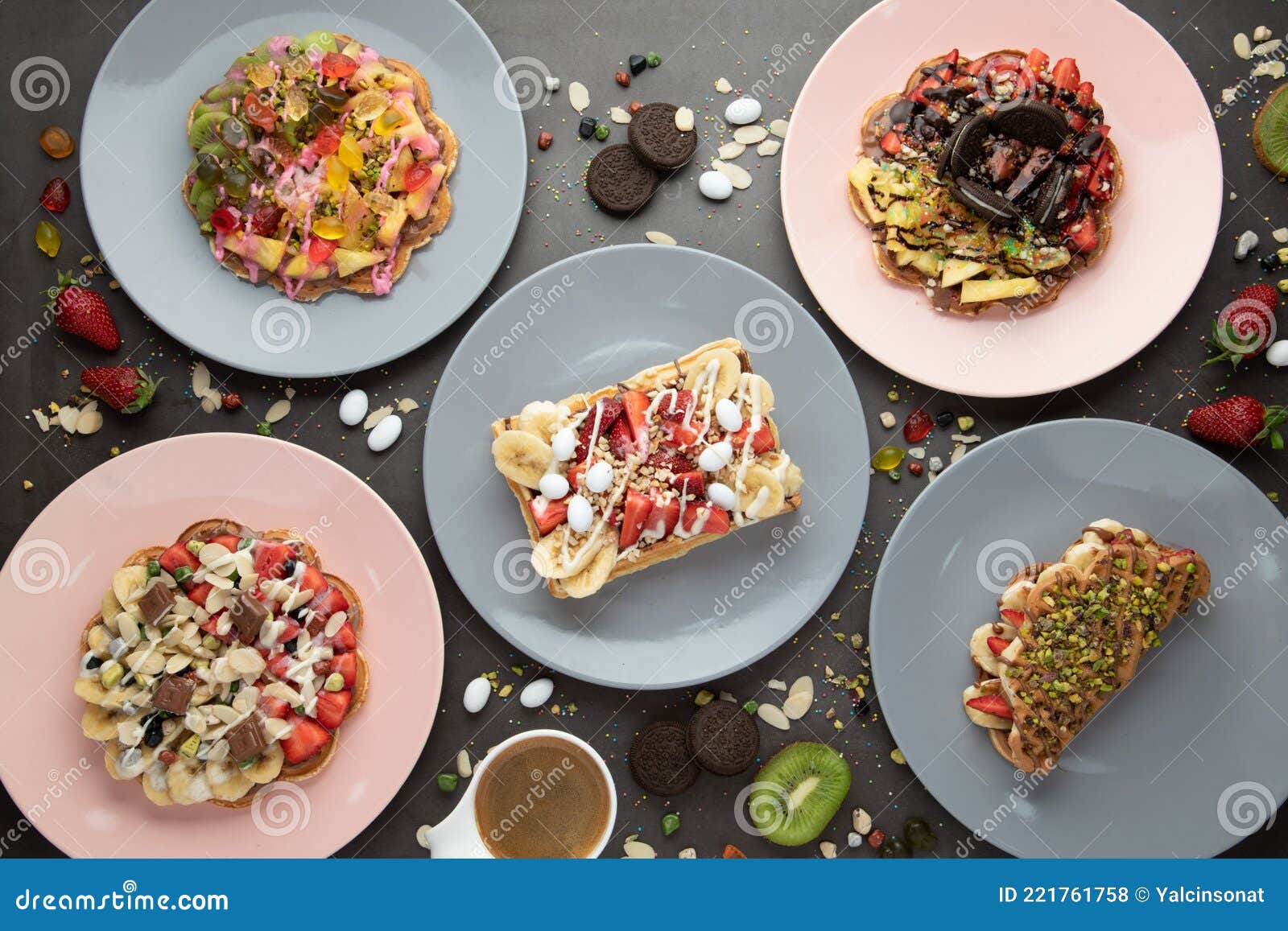 Three Different Waffles in Square, Heart and Bubble Shape Stock Photo ...