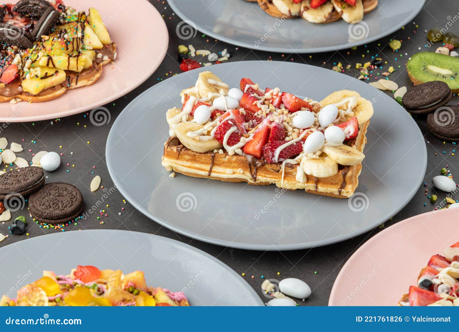 Three Different Waffles in Square, Heart and Bubble Shape Stock Photo ...