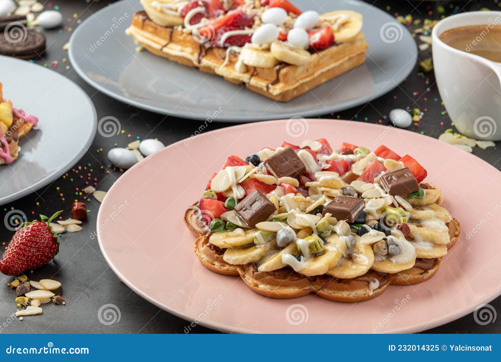 Three Different Waffles in Square, Heart and Bubble Shape Stock Image ...