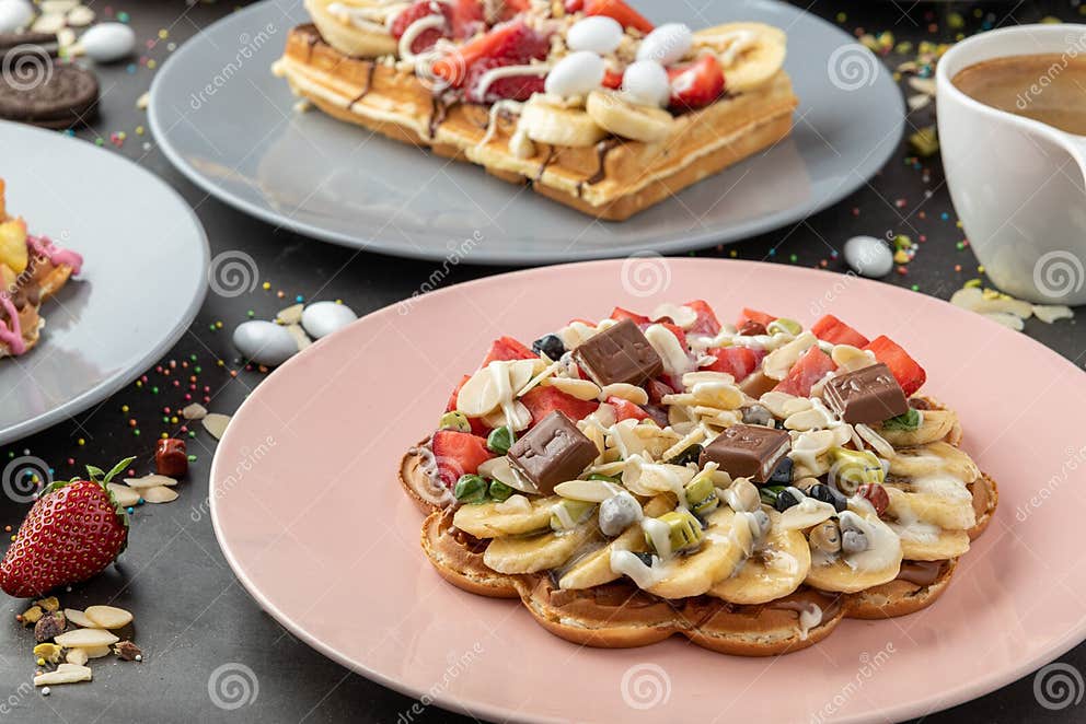 Three Different Waffles in Square, Heart and Bubble Shape Stock Image ...