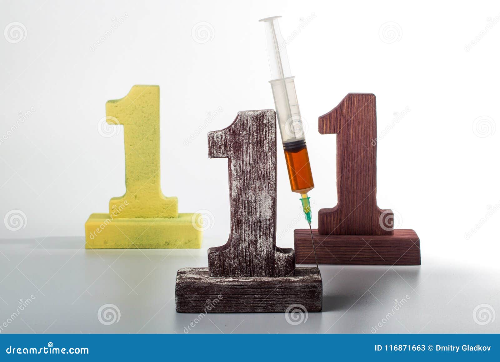 Three Digits One Made of Wood and Syringe Stock Image - Image of gain ...