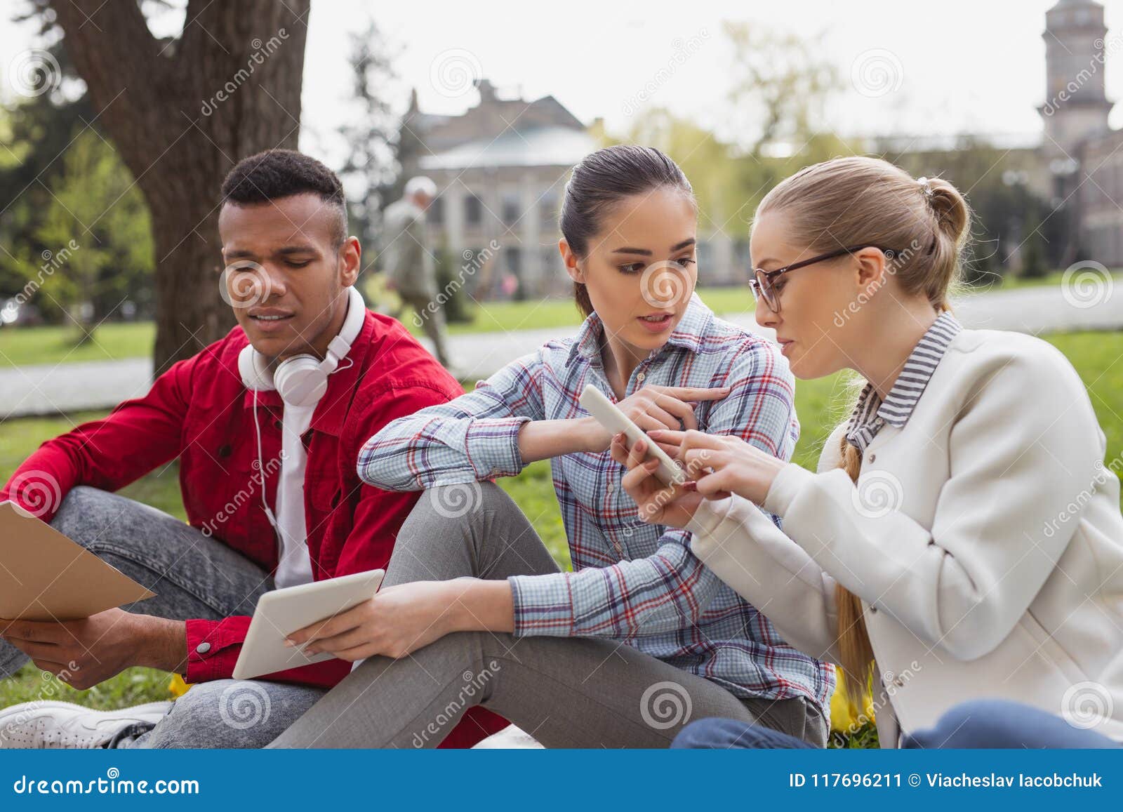 Three Diligent Students Preparing for International Test Stock Image ...