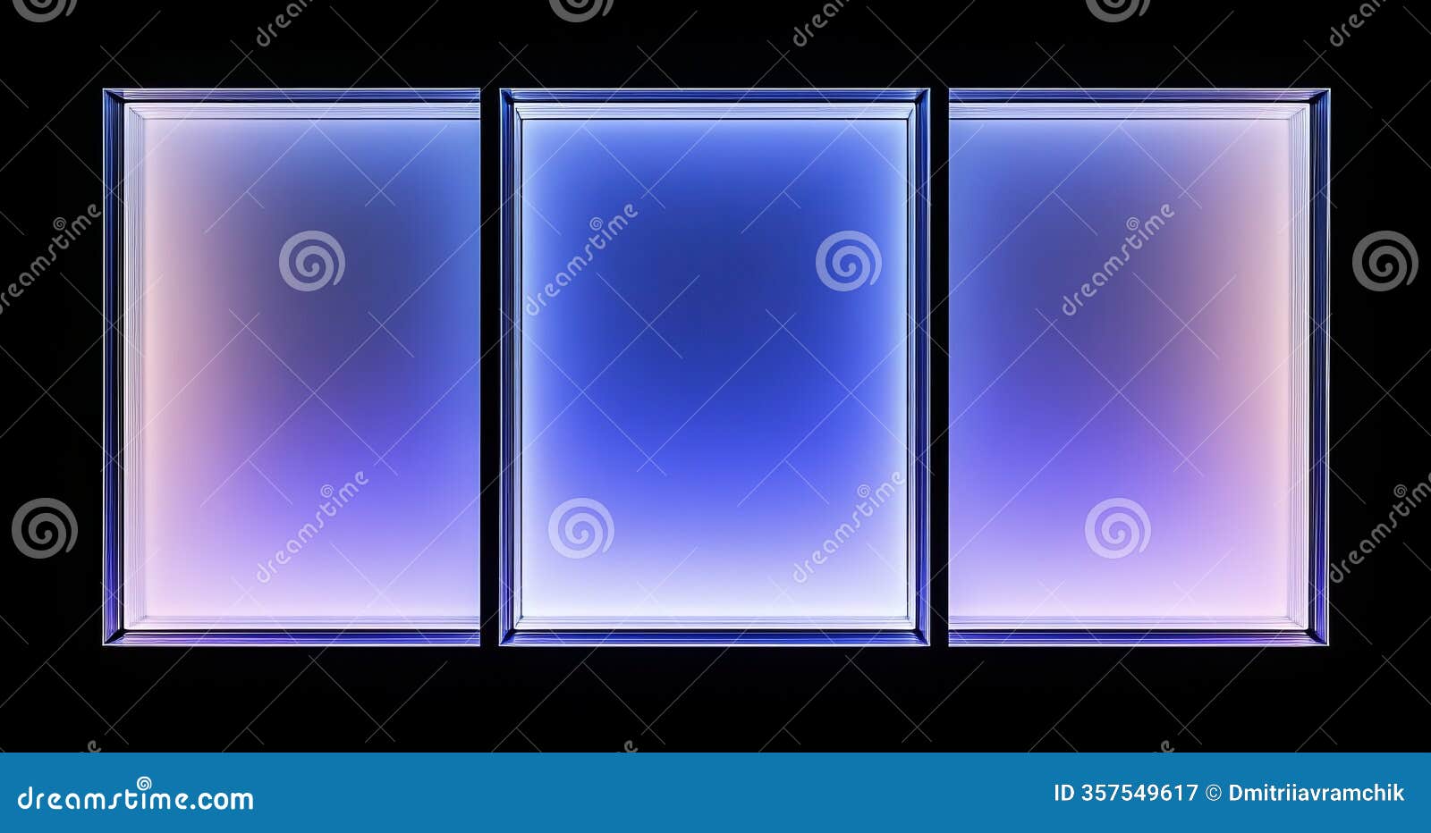 Three-dimensional Abstract Neon Light Glass Rectangles on a Dark Black ...