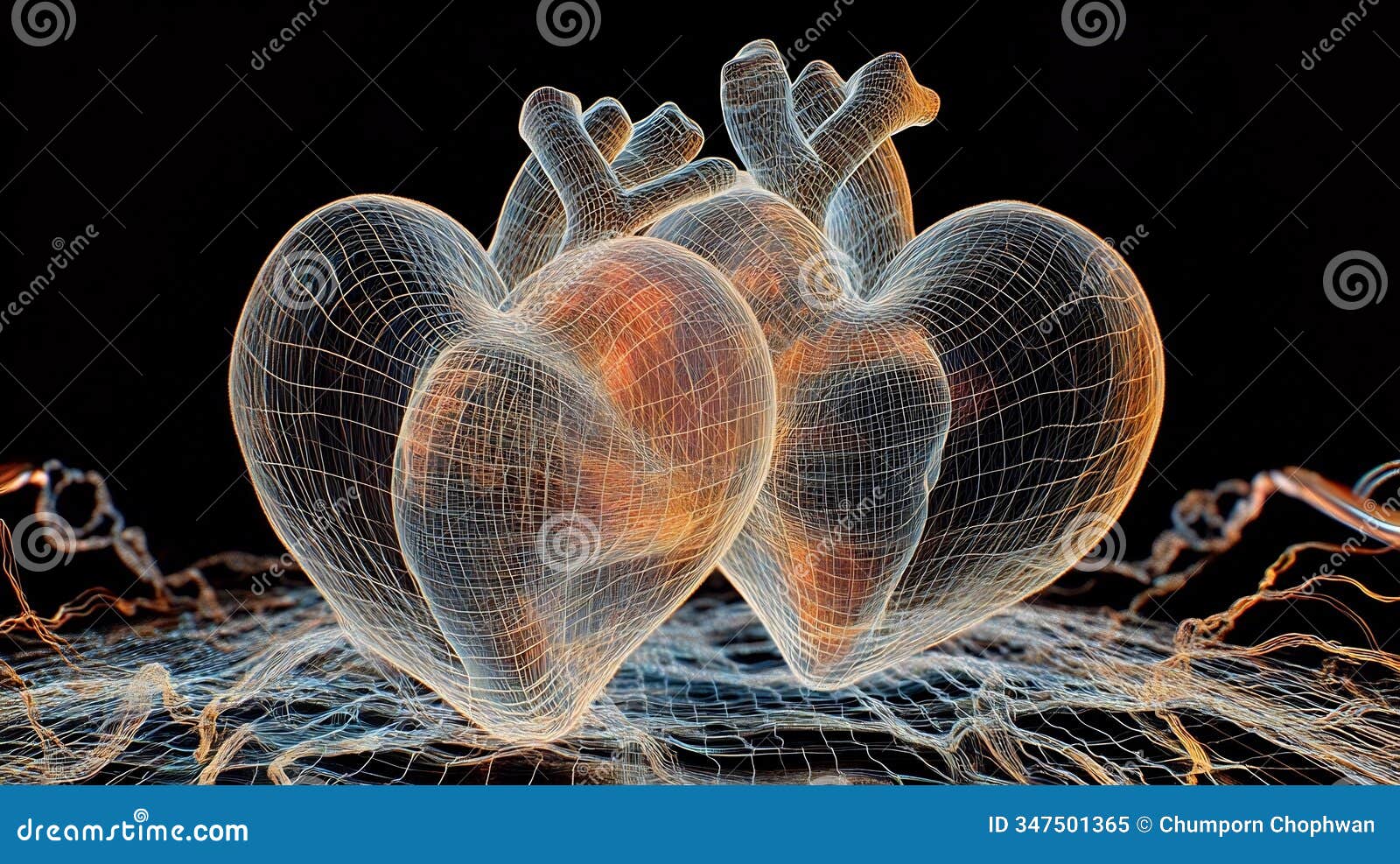 Three Dimensional Anatomical Heart with Wire Frame Structure Stock ...