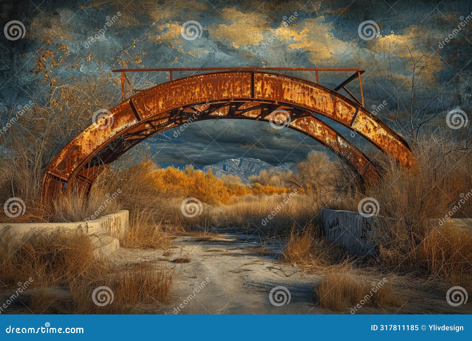 Three-dimensional Arch Rusty Bridge Isometric. Generate AI Stock Image ...