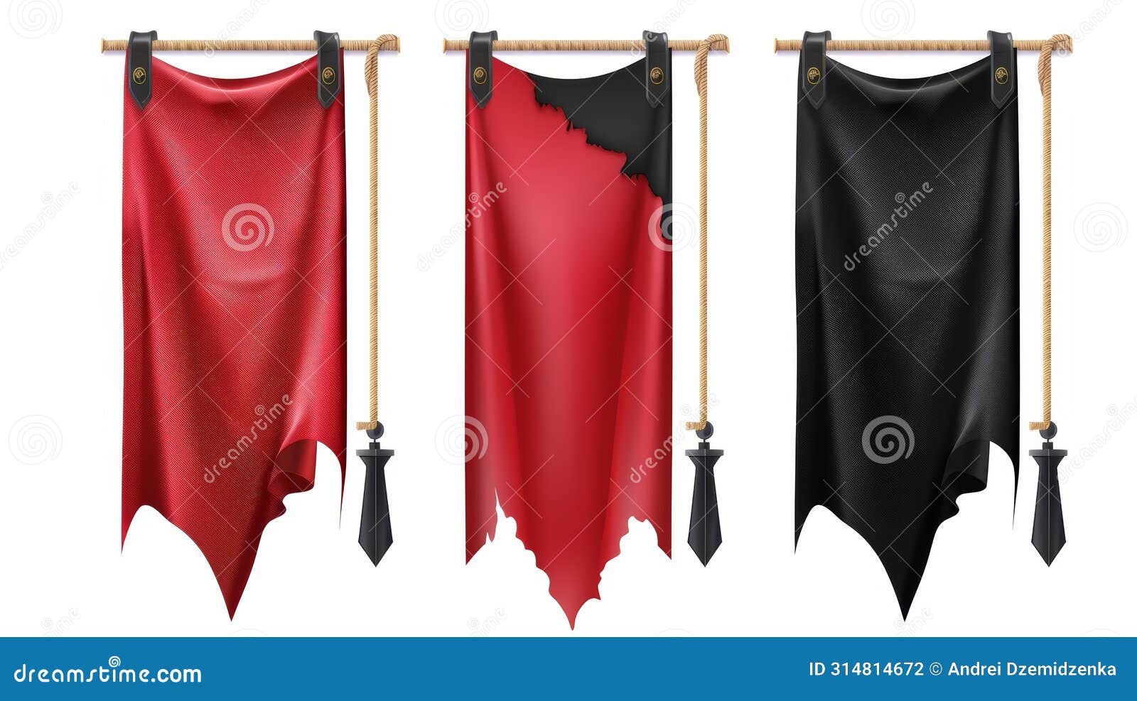 Three-dimensional Banners with Red, Black and Triangle Pennants Hanging ...