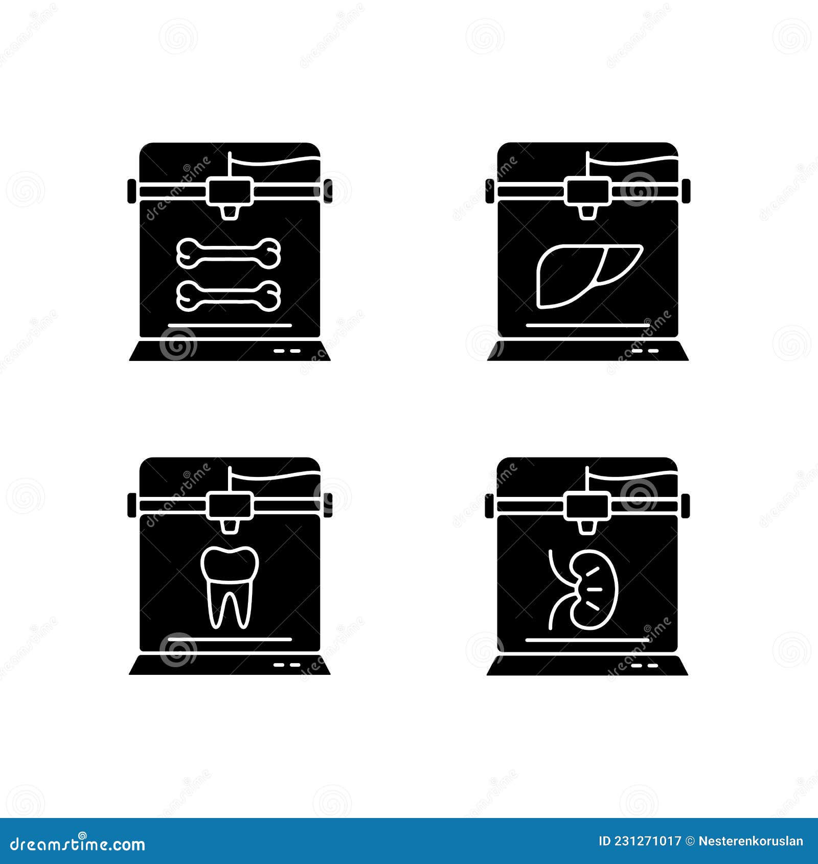 Three Dimensional Bioprinting Black Glyph Icons Set on White Space ...