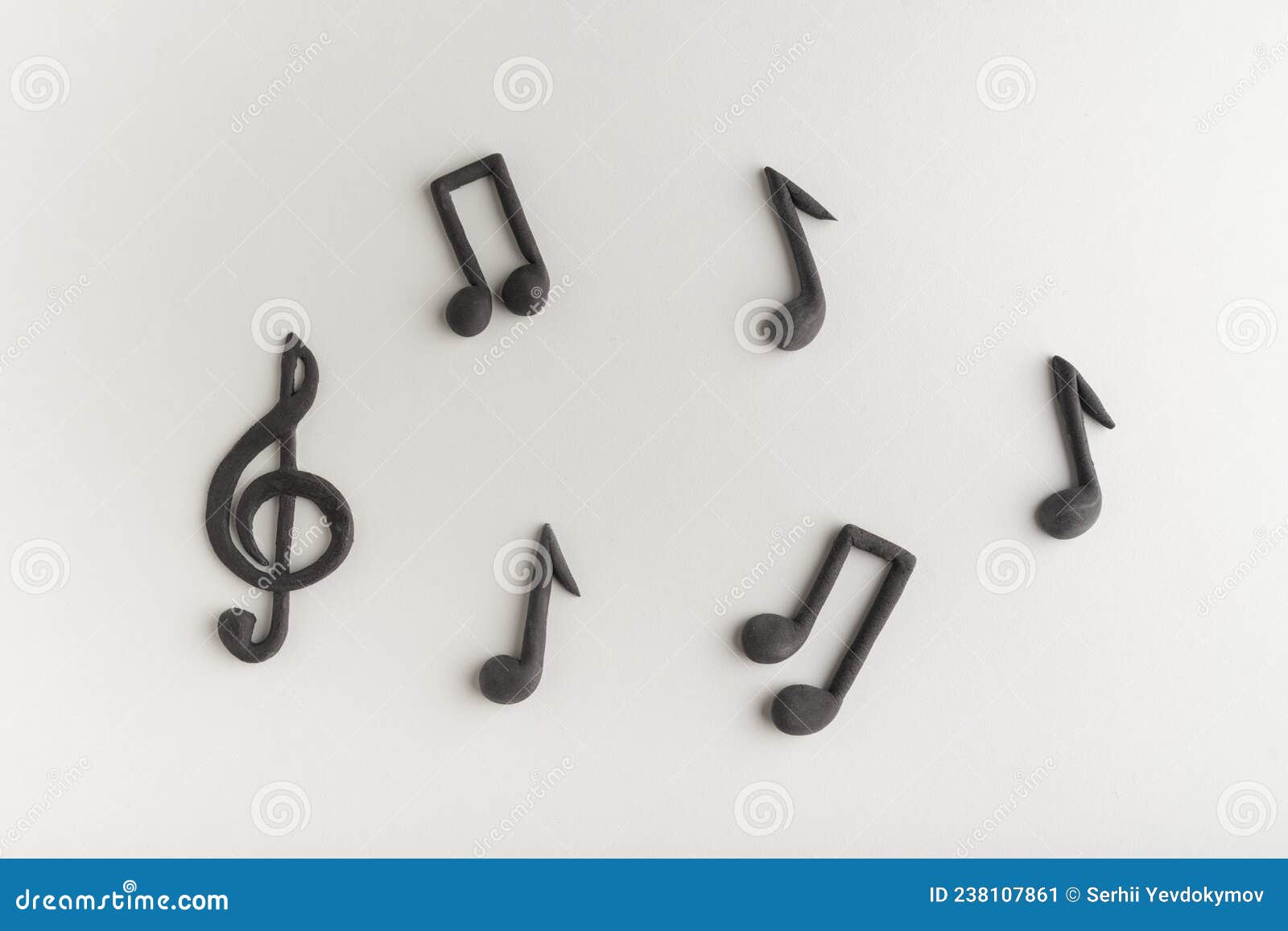 Three-dimensional Black Treble Clef and Music Notes on White Background ...