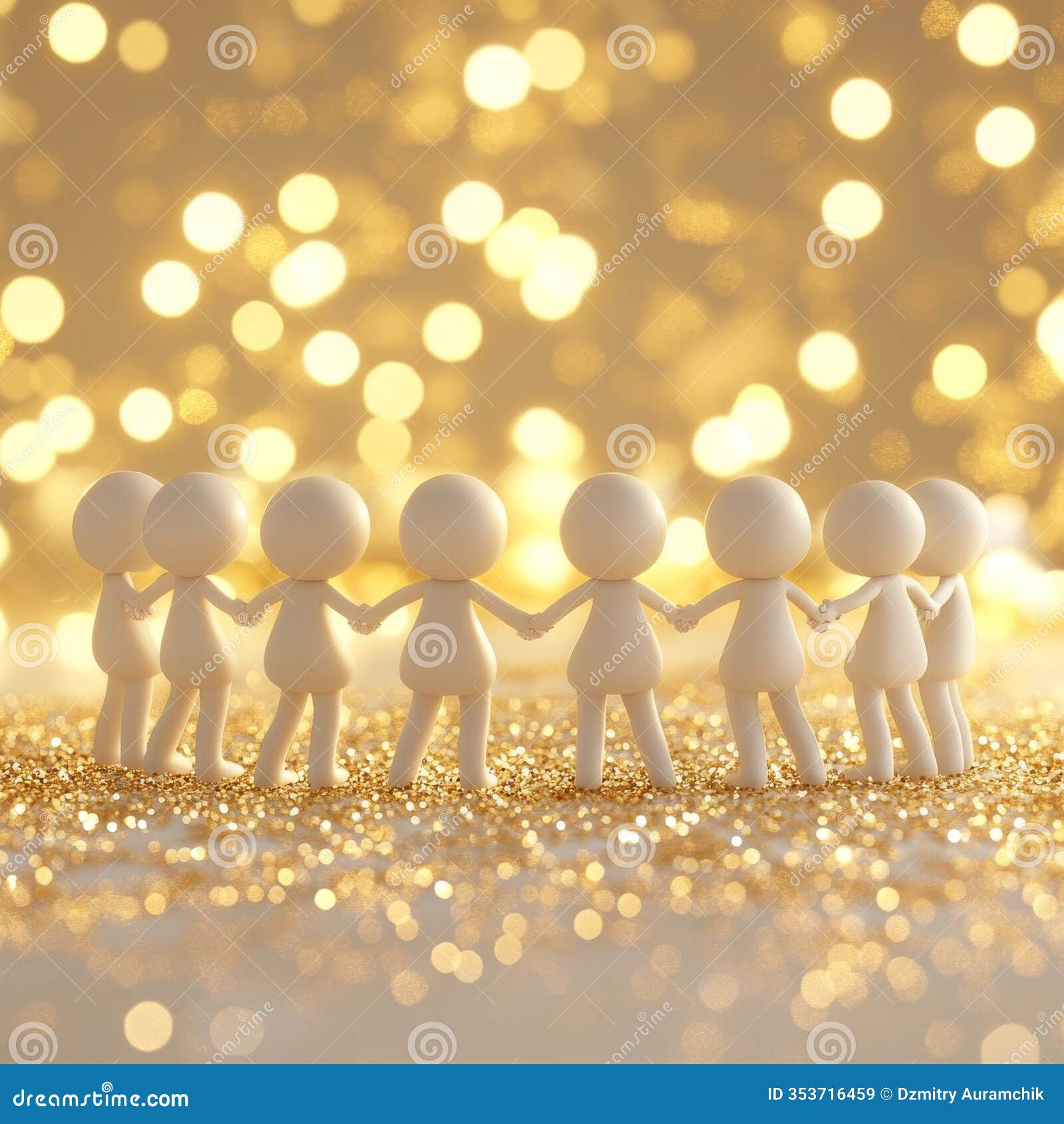 Three-dimensional Bokeh Community Figures Join Hands on a White ...