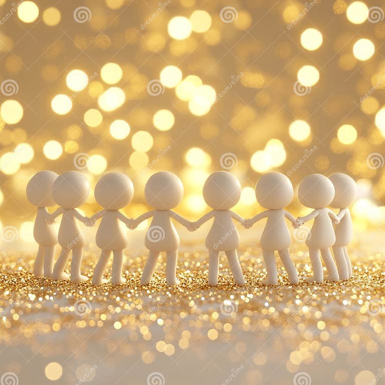 Three-dimensional Bokeh Community Figures Join Hands on a White ...