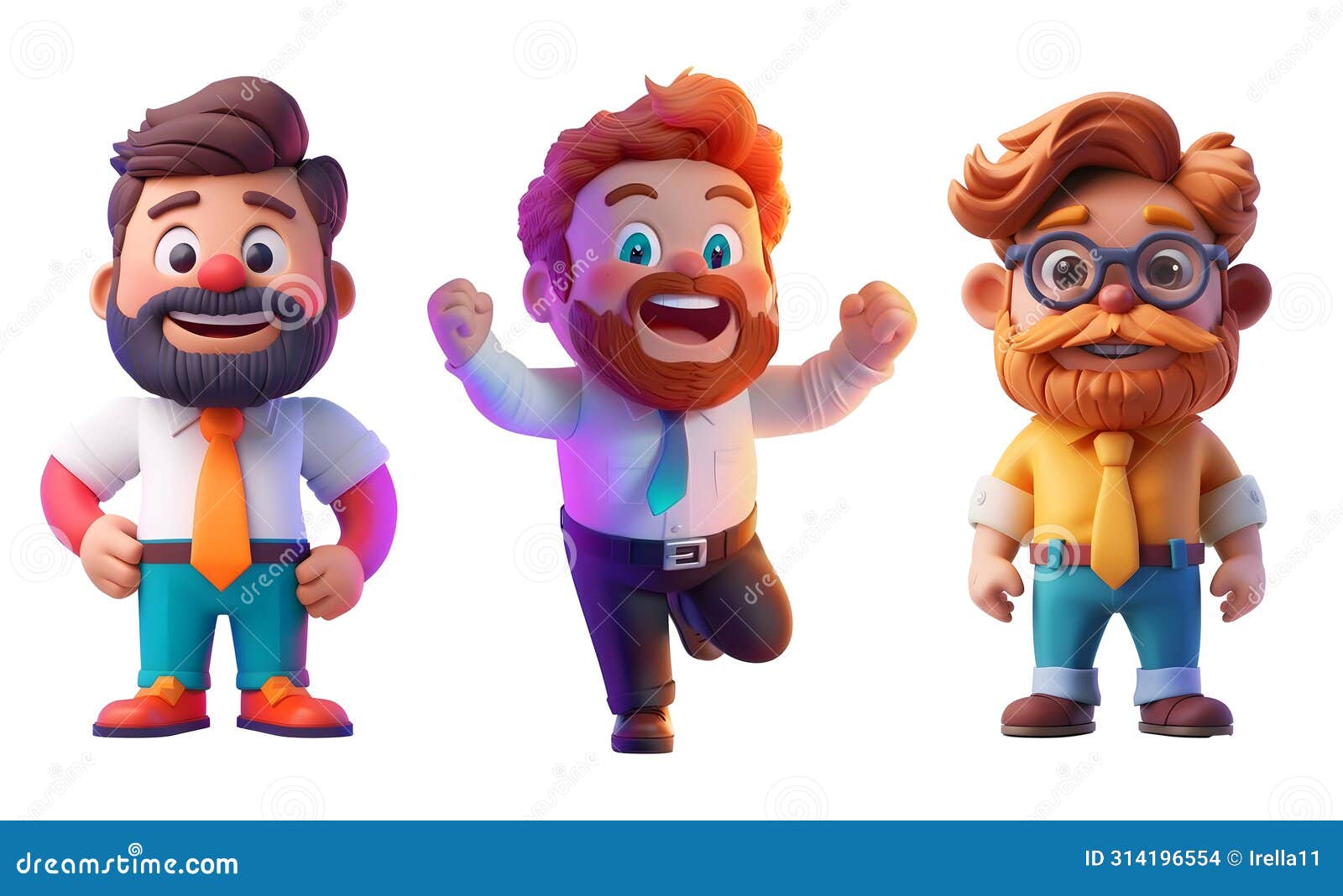 Three Dimensional Characters Figures of Men with Beards. Happy Team of ...