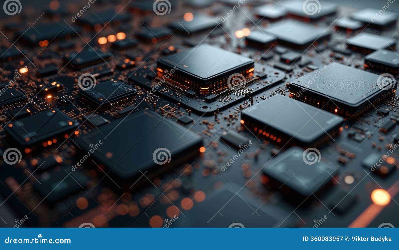 Three-dimensional Circuit Board on Black Background, with Digital ...