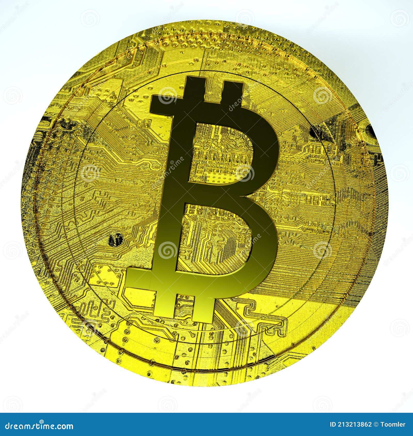 Three Dimensional Coin Bitcoin Symbol. Cryptocurrency Concept. Gold ...