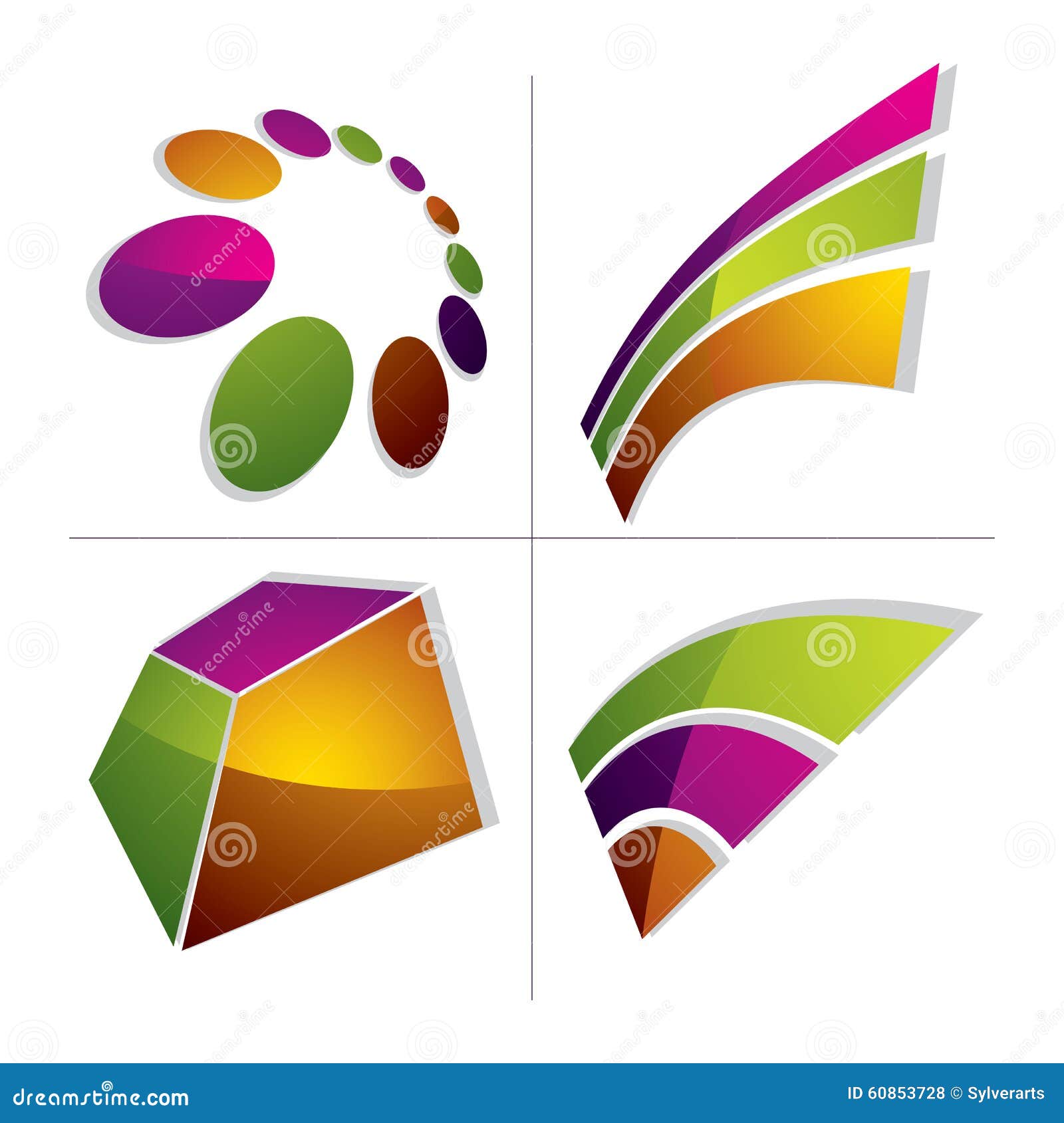 Three-dimensional Colorful Graphical Icons Set Isolated on White Stock ...