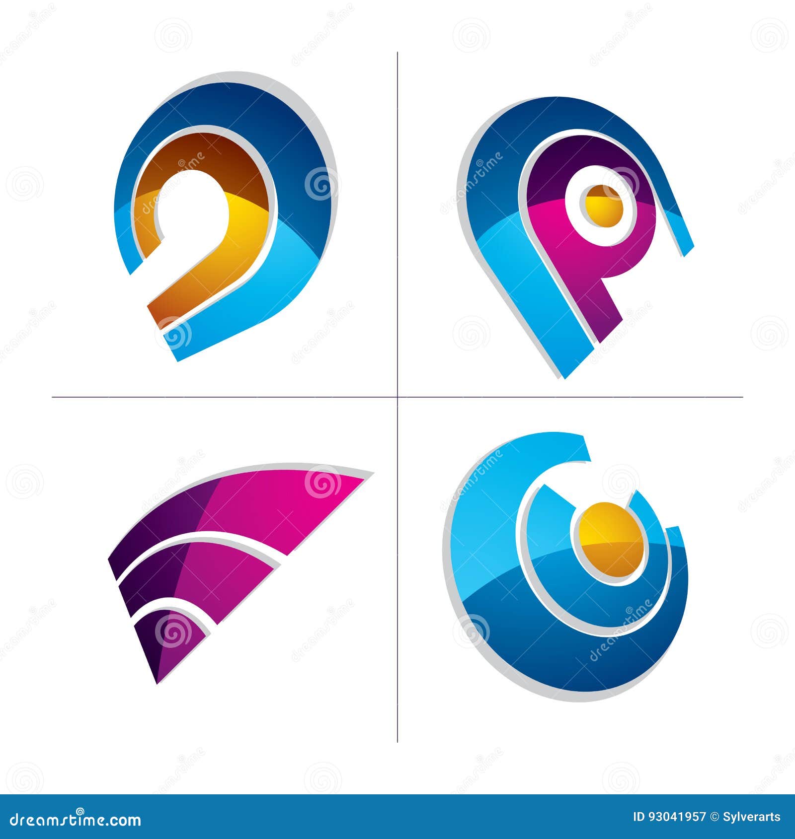 Three-dimensional Colorful Graphical Icons Set Isolated on White Stock ...