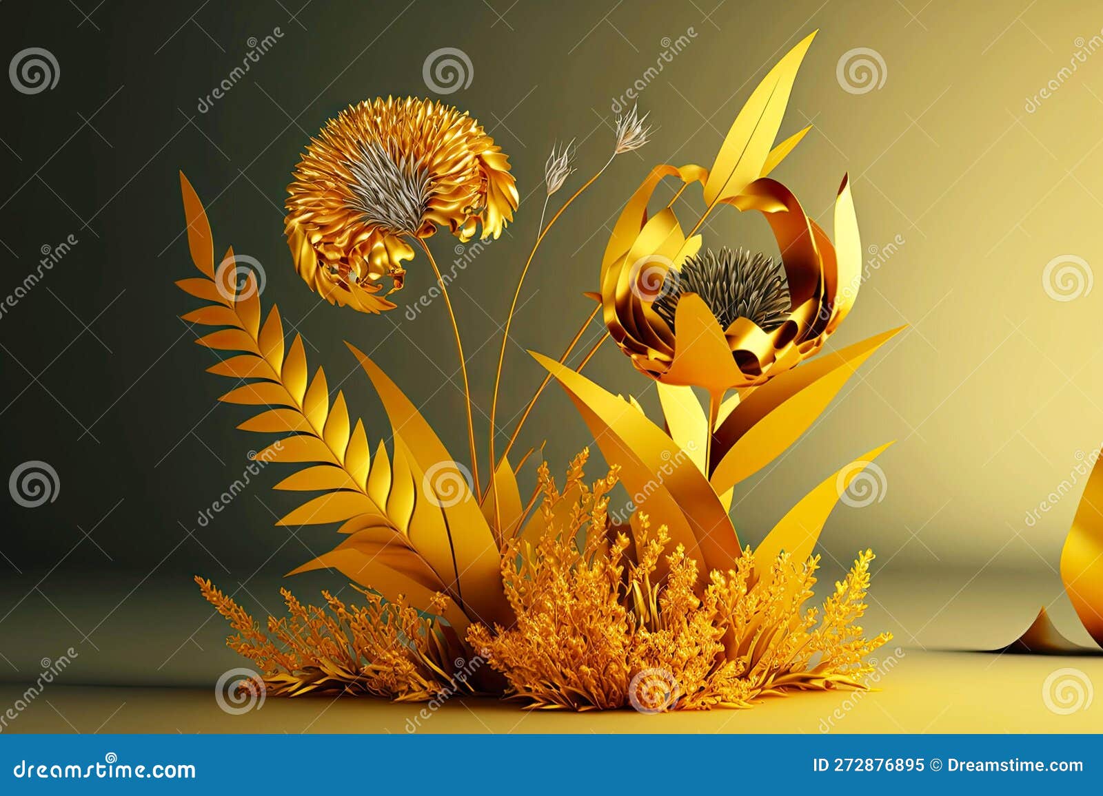 Three-dimensional Composition of Golden Yellow 3d Rendering Paper ...