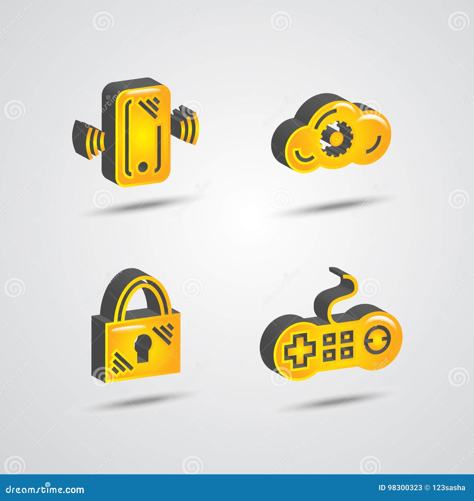 Three Dimensional Computer Technology Icon Set Stock Vector ...