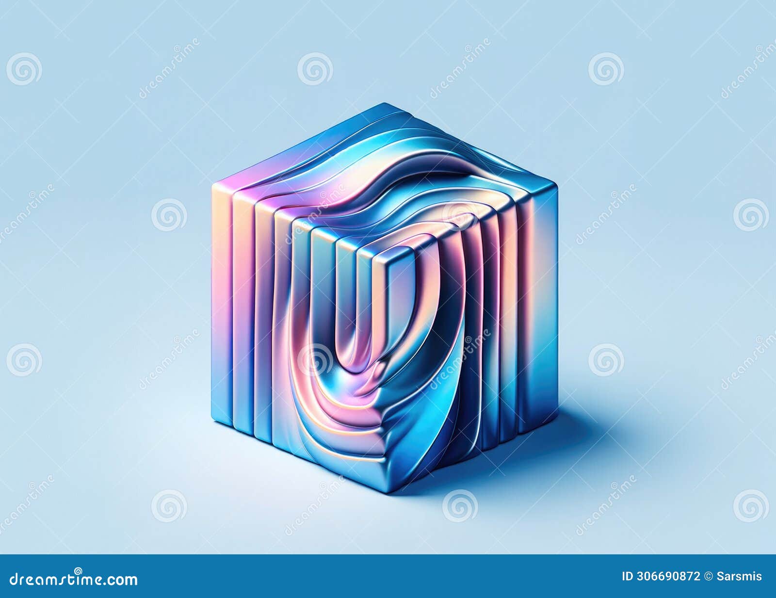 A Three-dimensional Cube from a Neon Holographic Material on Light Blue ...