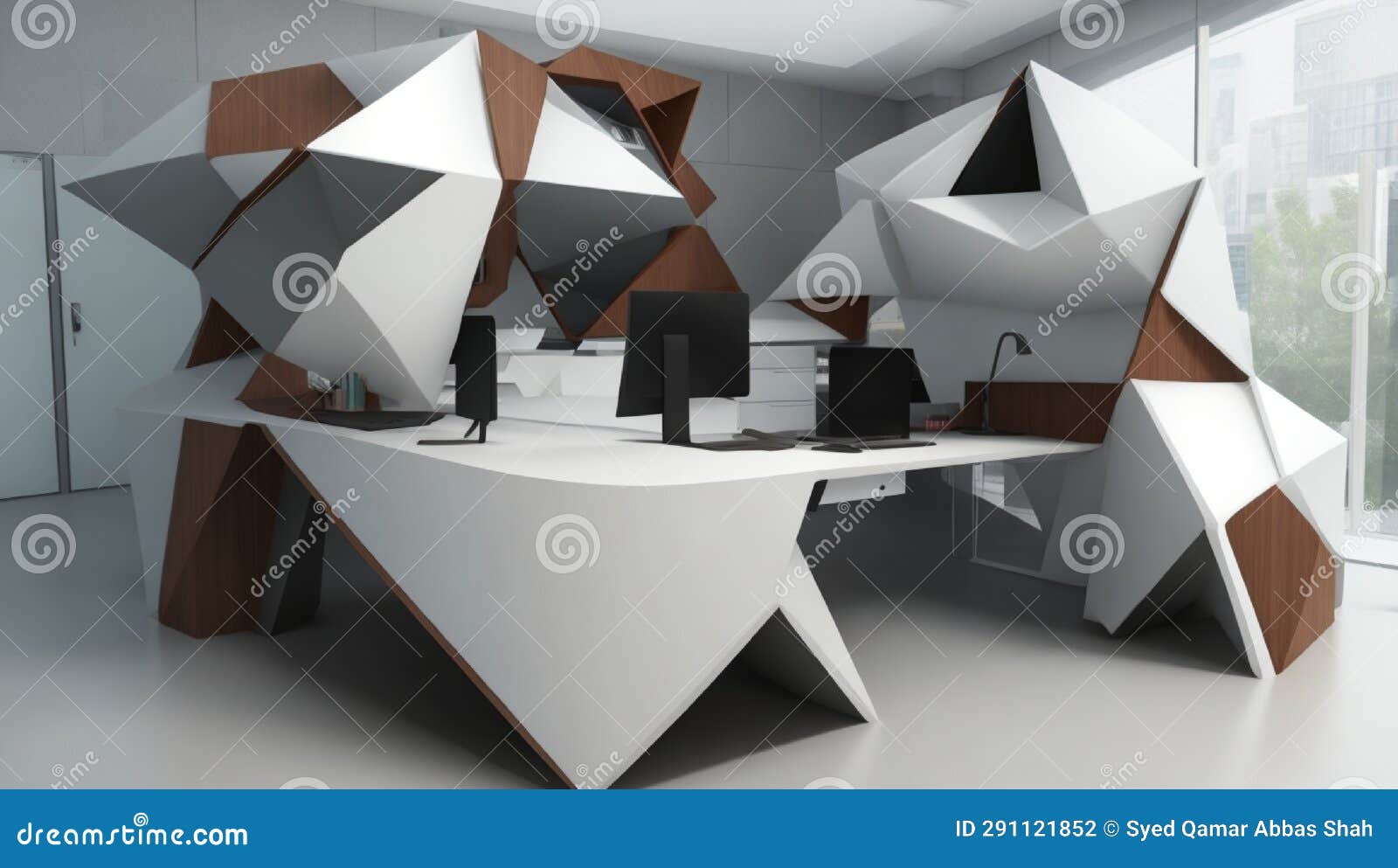 The Three-dimensional Design of the Modern Office. Stock Illustration ...