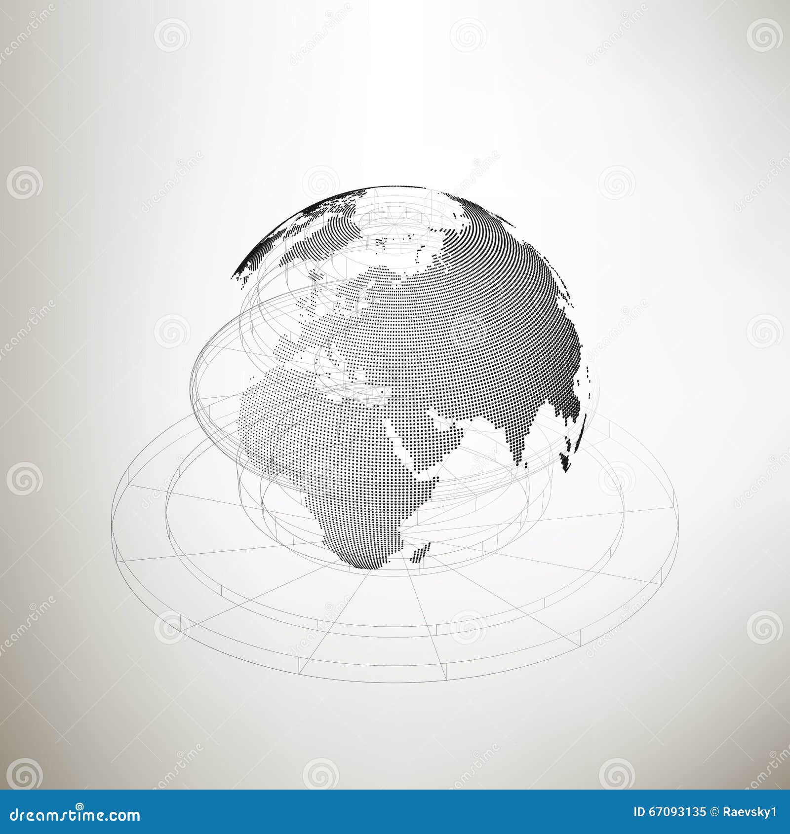 Three-dimensional Dotted World Globe with Abstract Construction on Gray ...