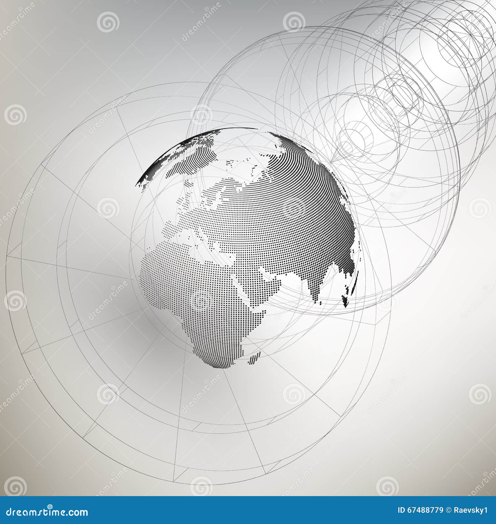 Three-dimensional Dotted World Globe with Abstract Construction on Gray ...