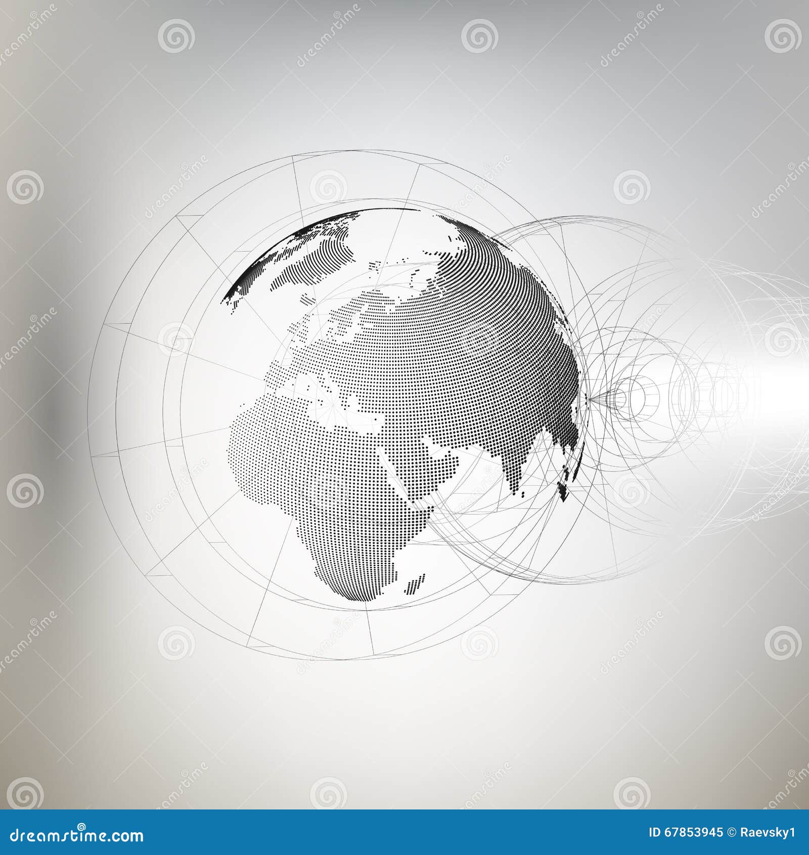Three-dimensional Dotted World Globe with Abstract Construction on Gray ...
