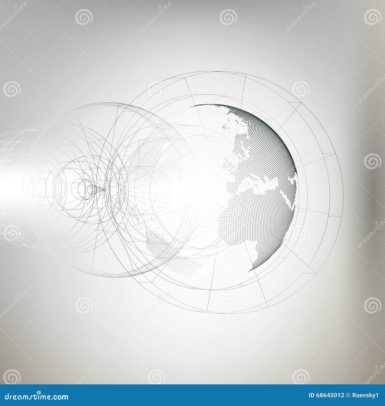 Three-dimensional Dotted World Globe with Abstract Construction on Gray ...