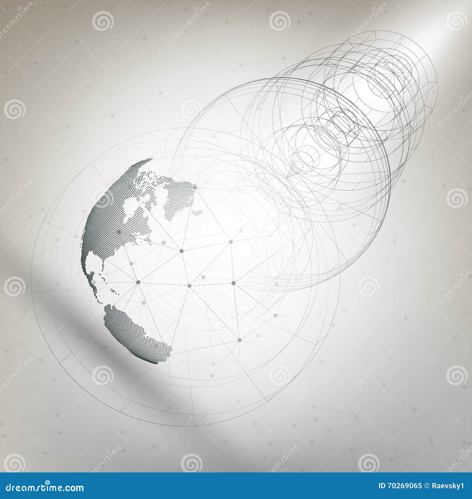 Three-dimensional Dotted World Globe with Abstract Construction and ...