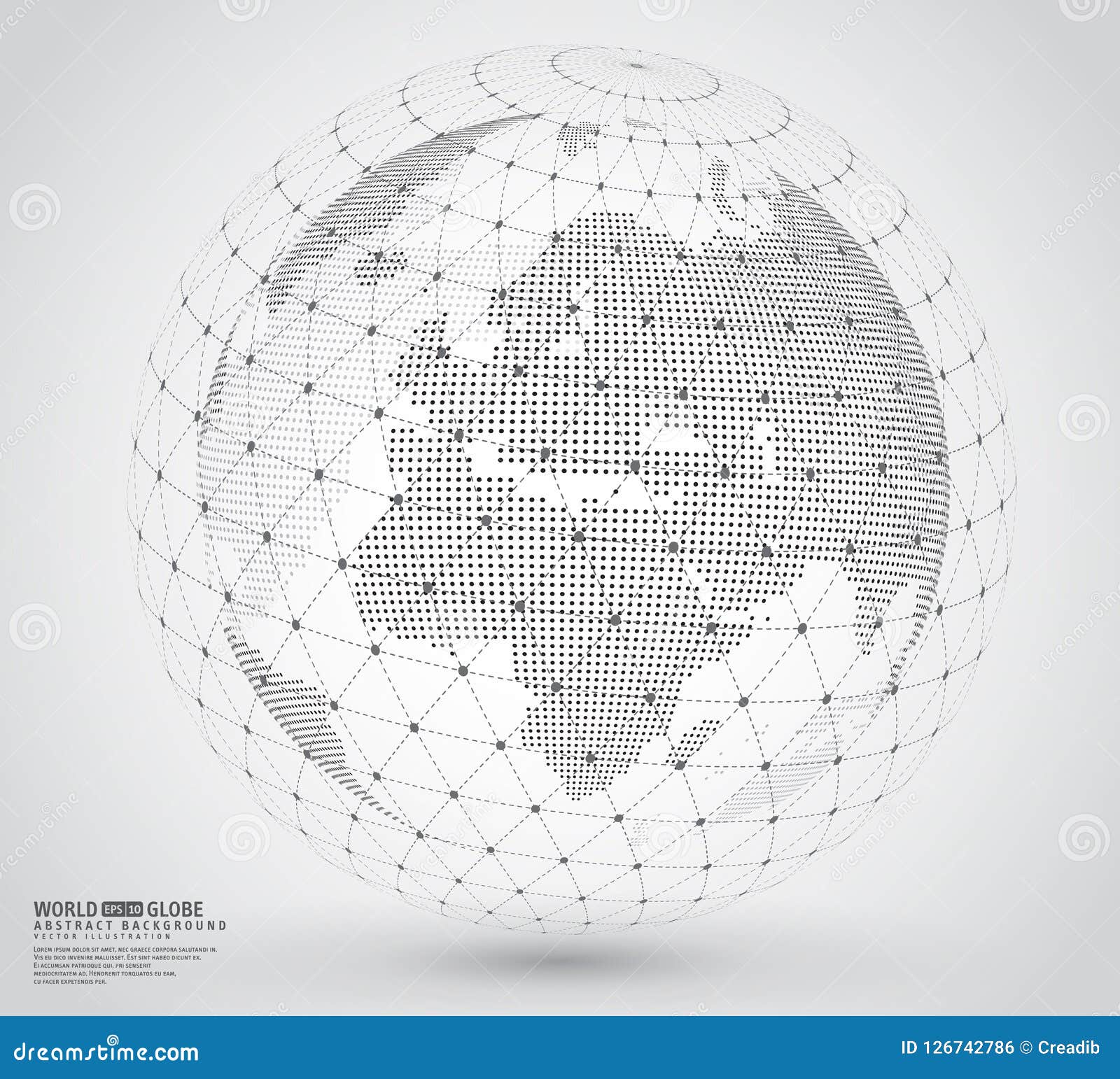 Three Dimensional Dotted World Map with Wireframe Sphere Stock Vector ...