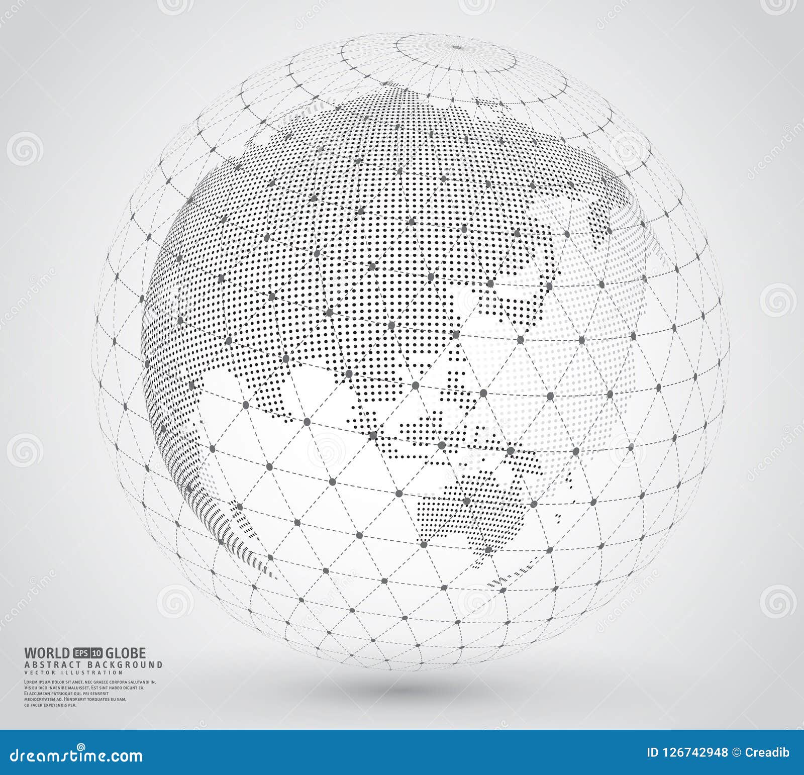 Three Dimensional Dotted World Map with Wireframe Sphere Stock Vector ...
