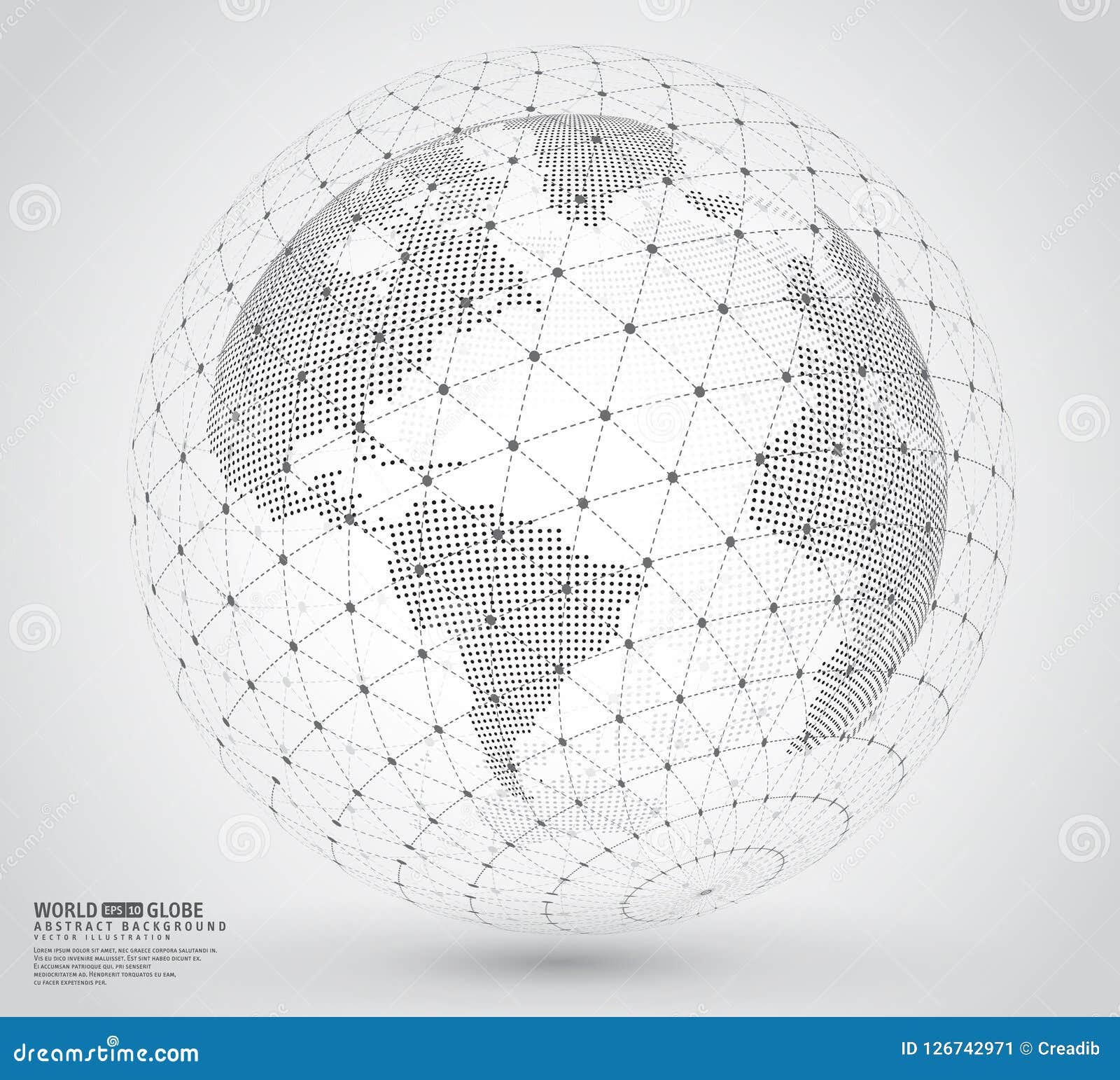 Three Dimensional Dotted World Map with Wireframe Sphere Stock Vector ...